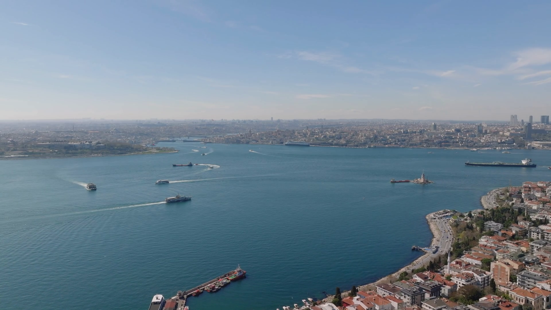 Aerial Panoramic View Of Wide Watercourse In Stock Footage SBV ...