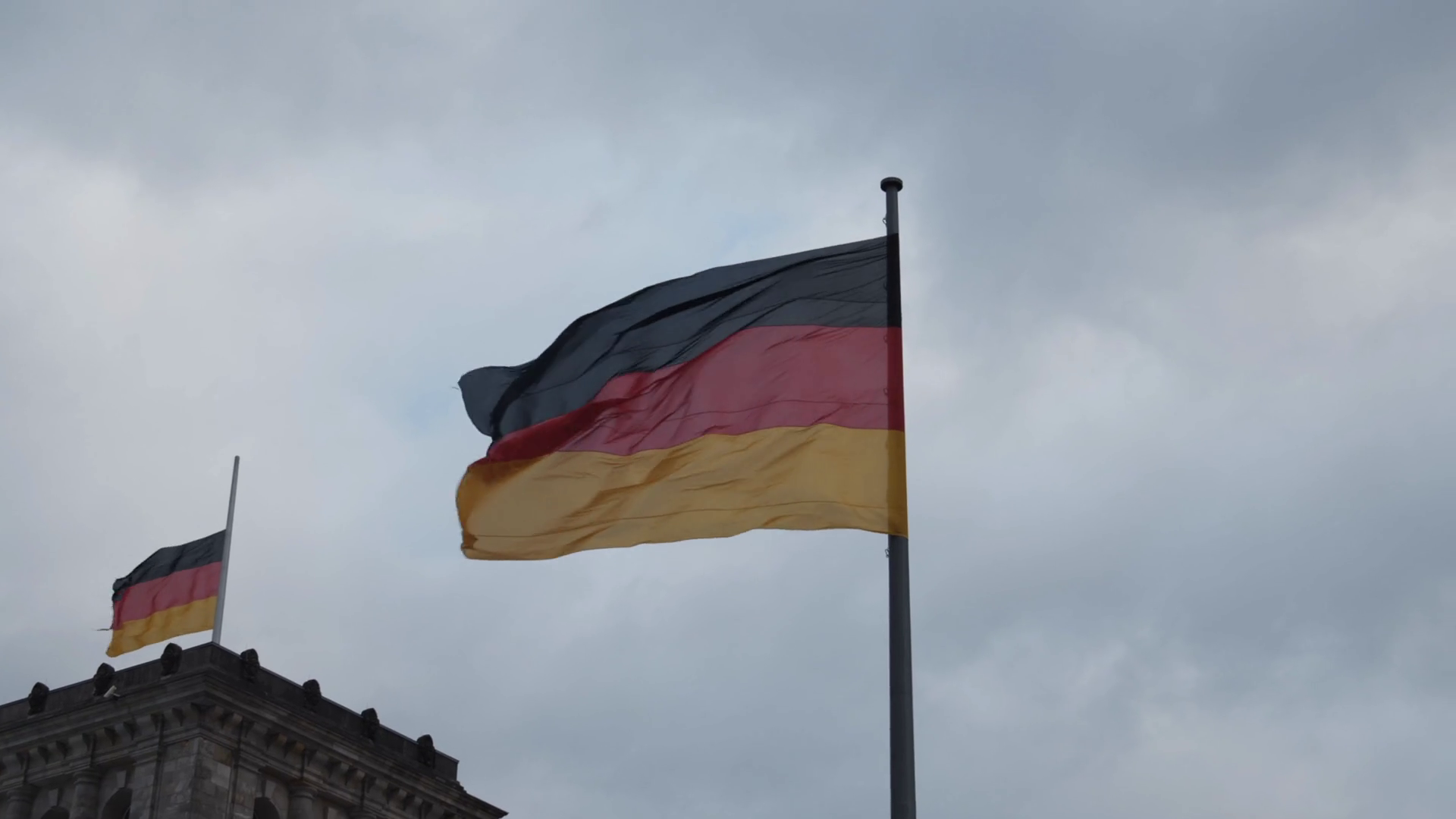 Pair Of German Flags Waving In Wind Close Up Stock Footage SBV ...