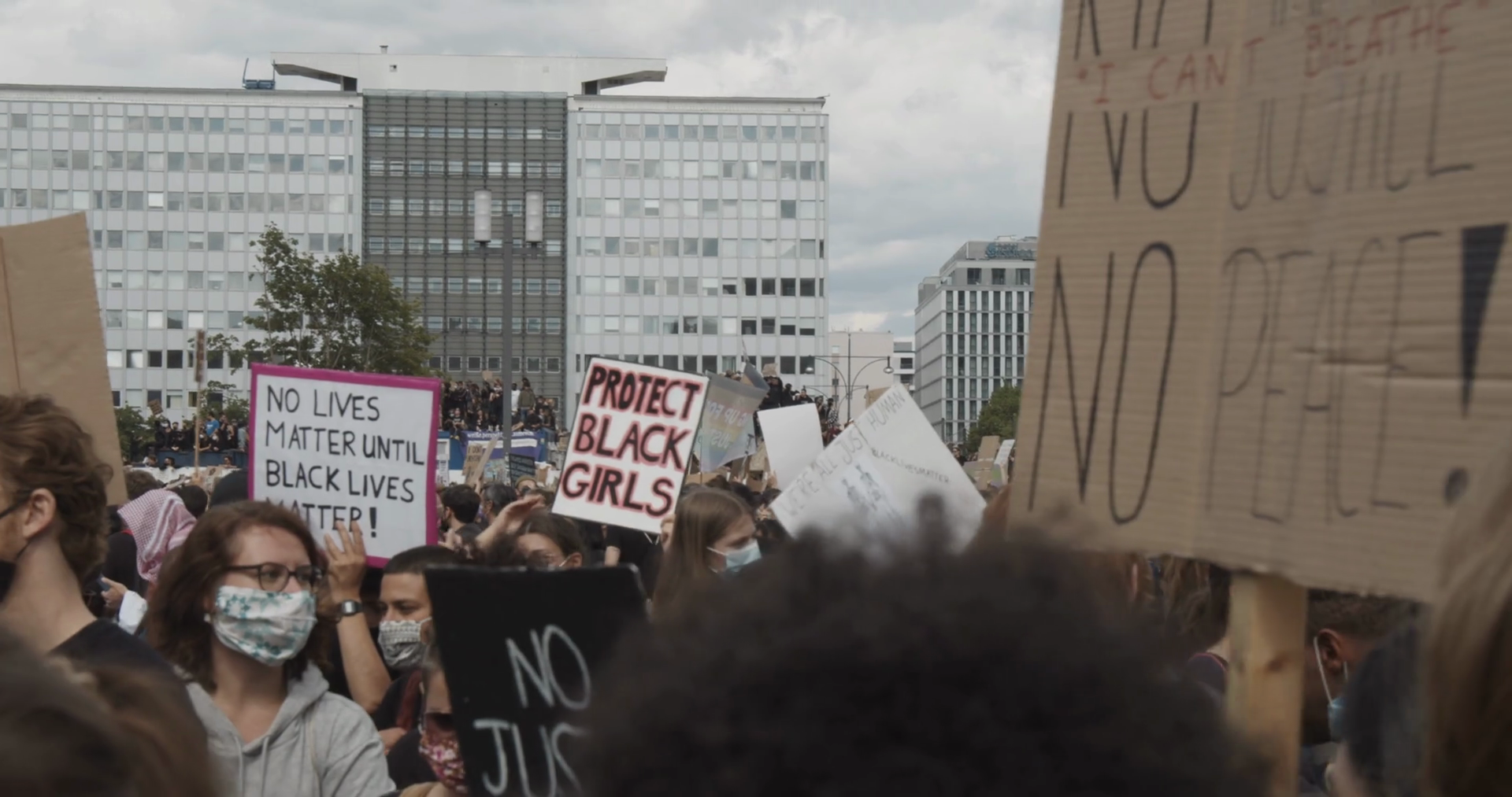 Crowd Of Protestors Holding Up Signs Against Stock Footage SBV ...