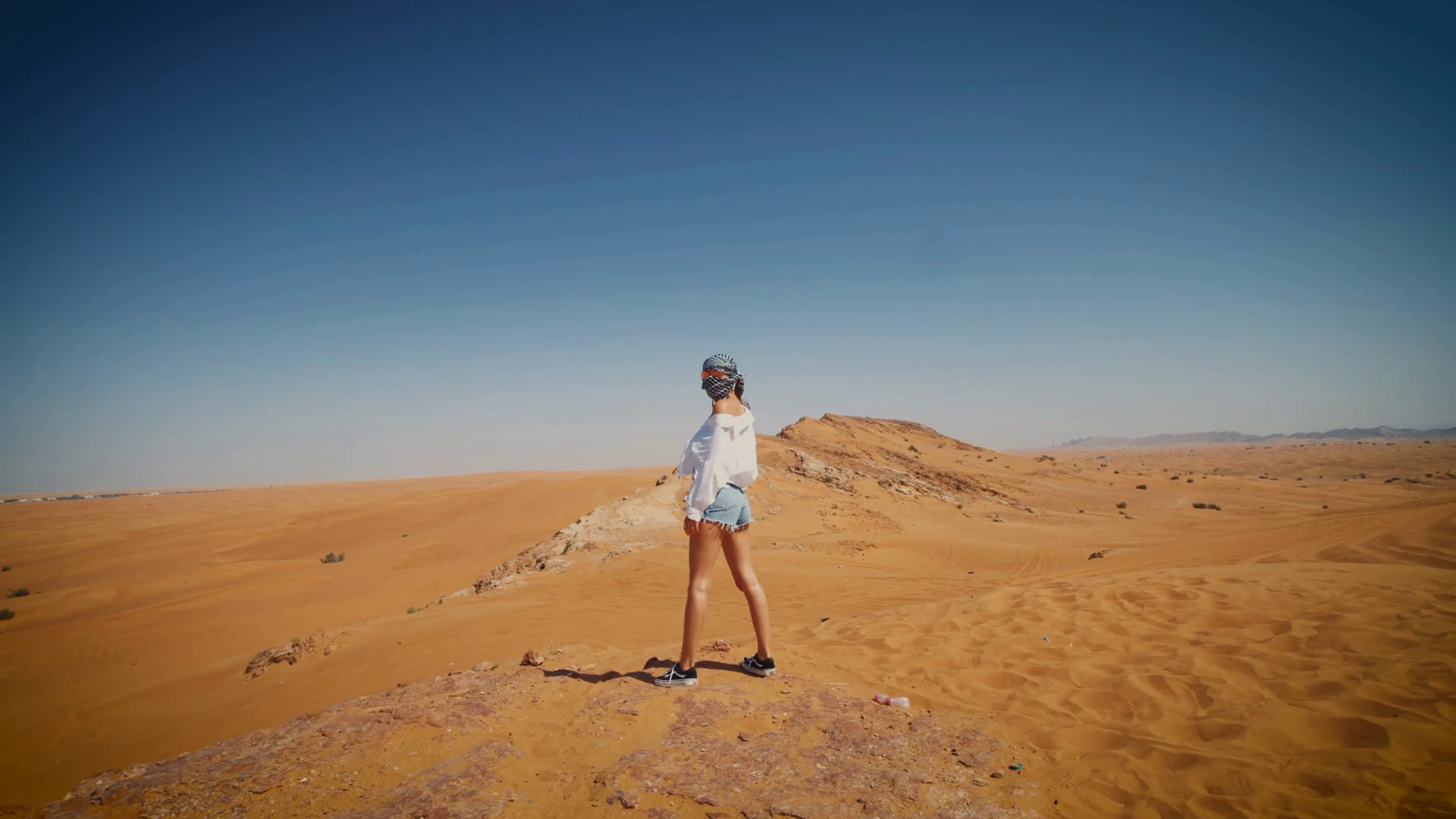 Woman Standing On Sand Desert On Sunny Day Stock Footage SBV-347712294 ...