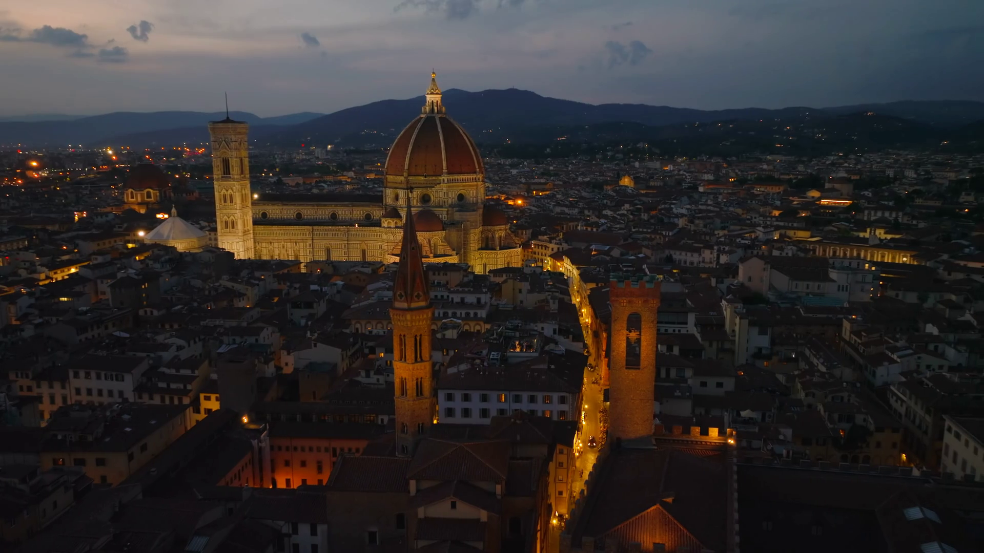 Aerial View Of Lighted Sights At Dusk Fly Stock Footage SBV-347690523 ...