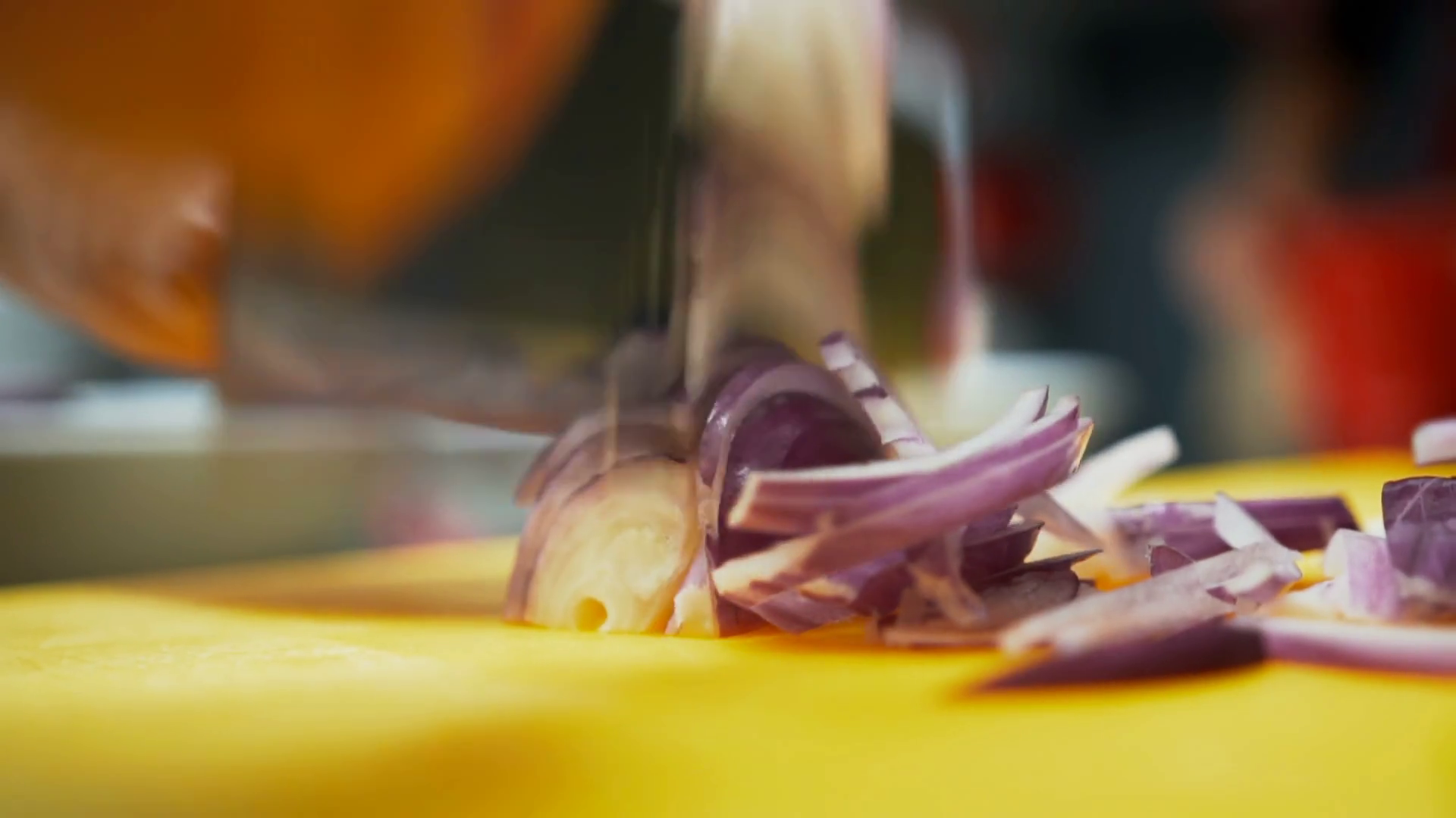 Close Up View Of Knife Cutting Red Onion Stock Footage SBV-347712138 ...