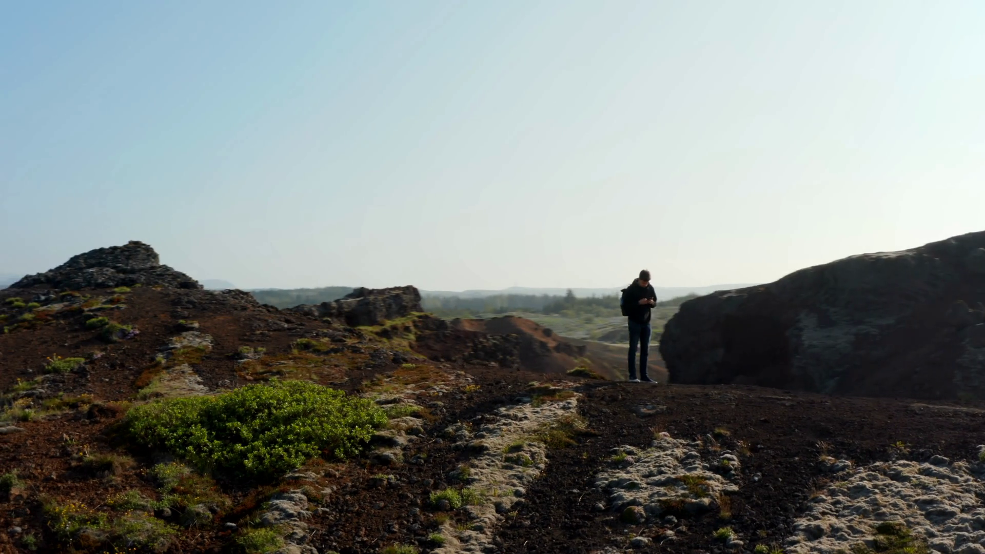 Aerial View Of Man Explorer Backpacker Using Stock Footage SBV ...
