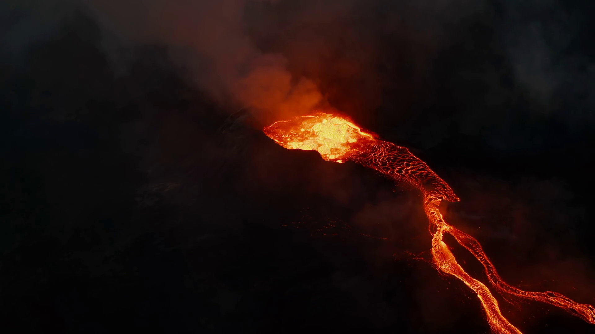 Night Footage Of Flowing Molten Lava Stream Stock Footage SBV-347682687 ...
