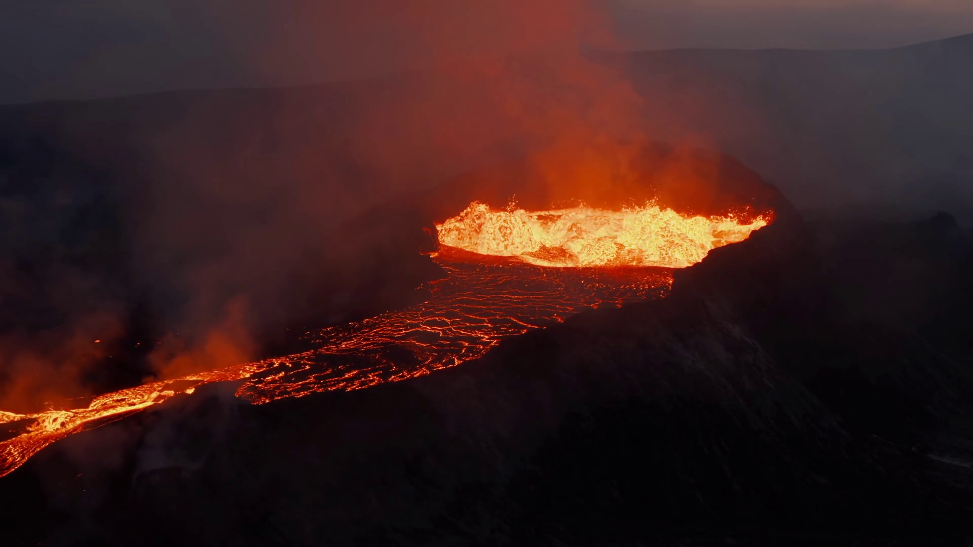 Glowing Lava Illuminating Volcanic Eruption Stock Footage SBV-347682536 ...
