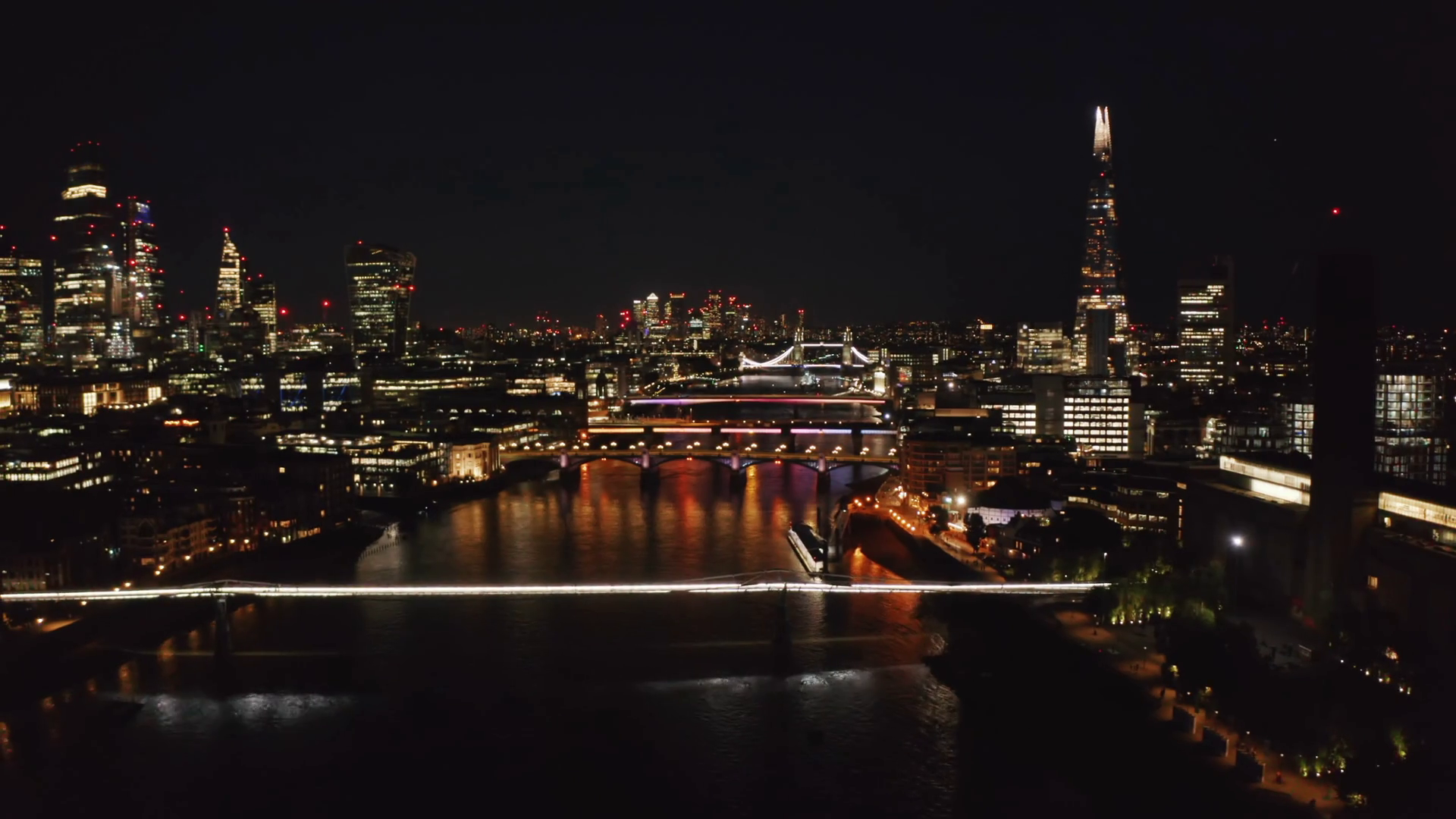 Forwards Fly Above Thames River Night Scene Stock Footage SBV-347638828 ...