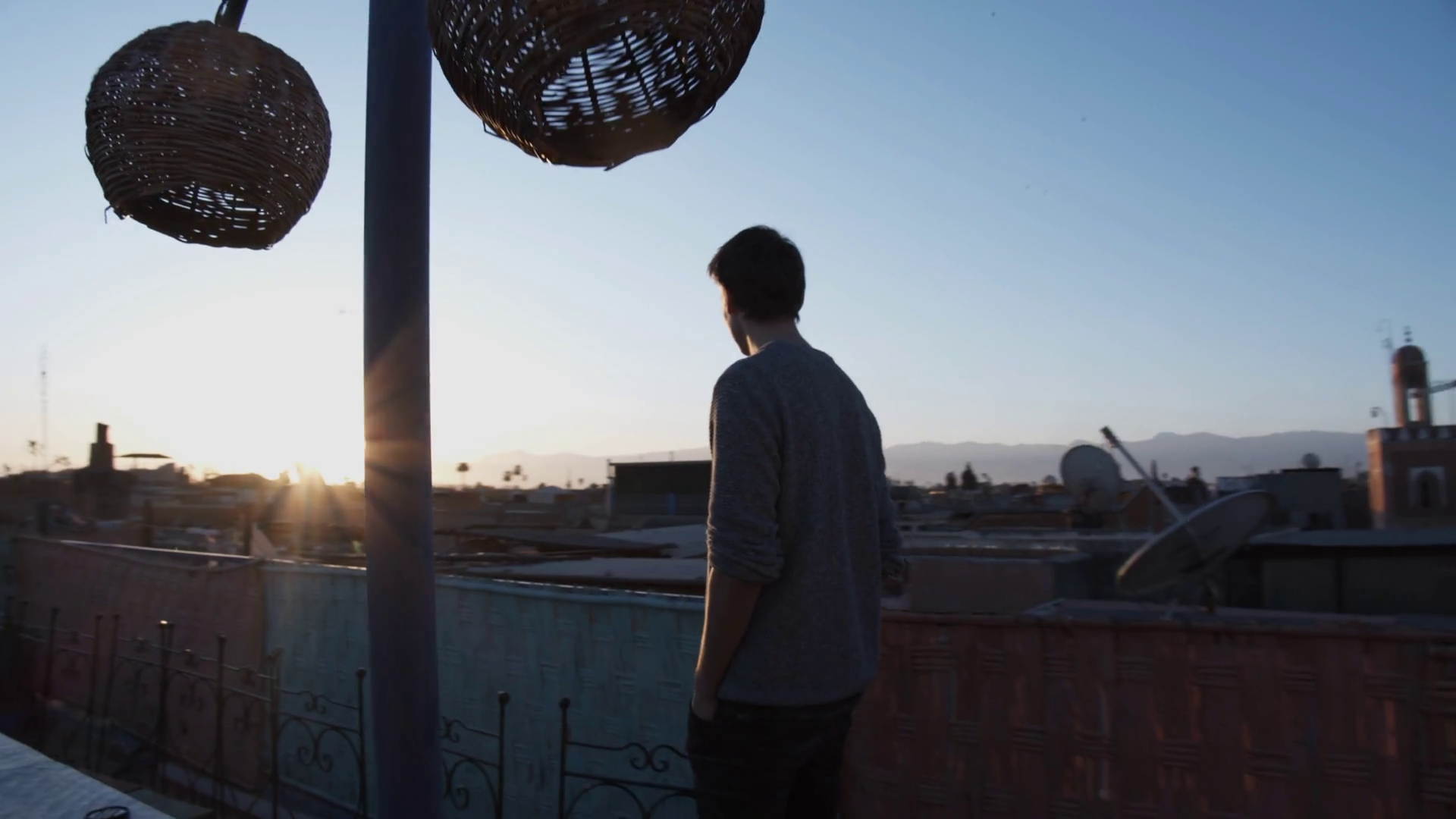 Tracking View Of Man Walking On Roof Terrace Stock Footage SBV ...