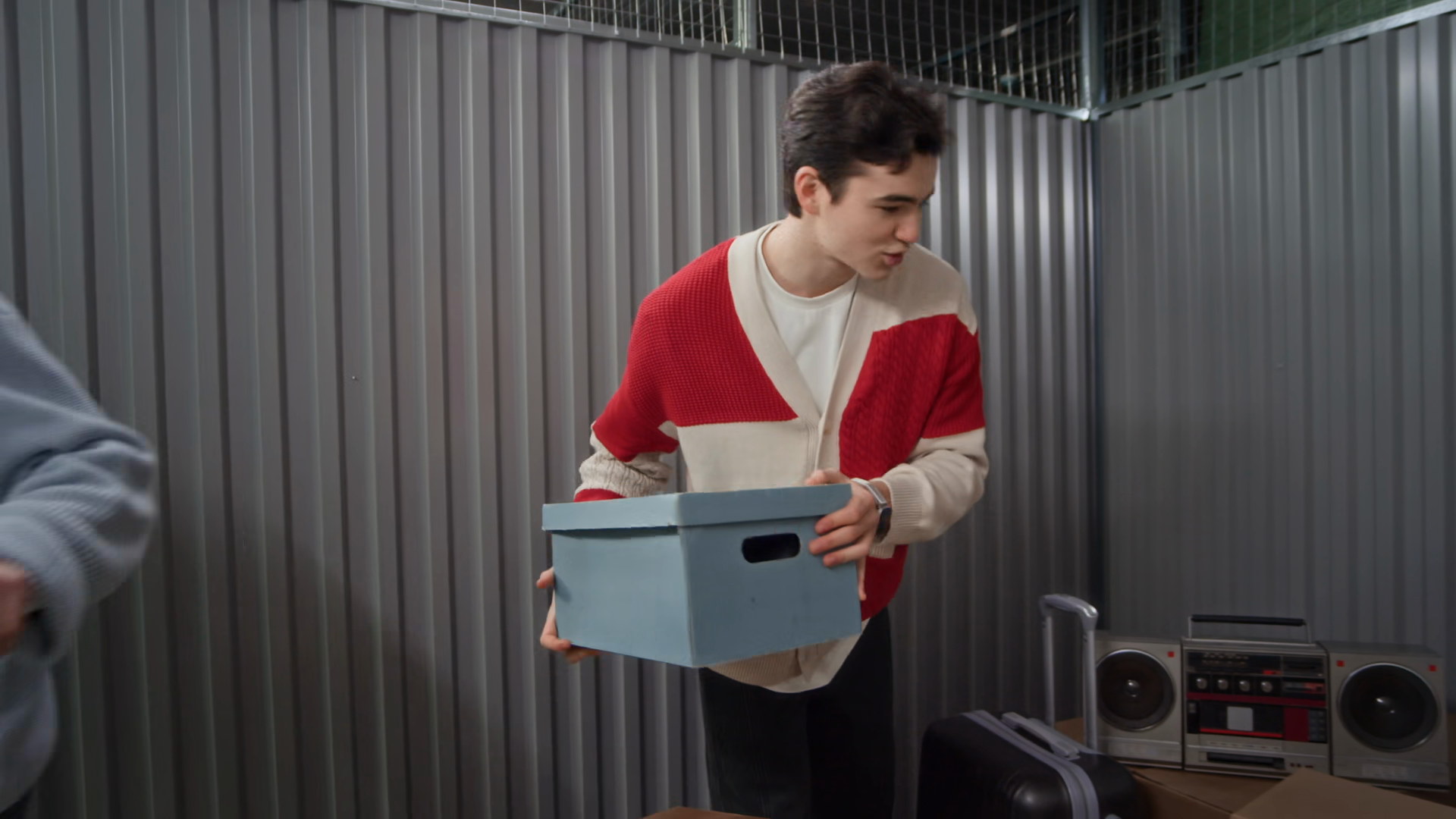 Young Man Turning On Retro Boombox Helping Stock Footage SBV-353833550 ...