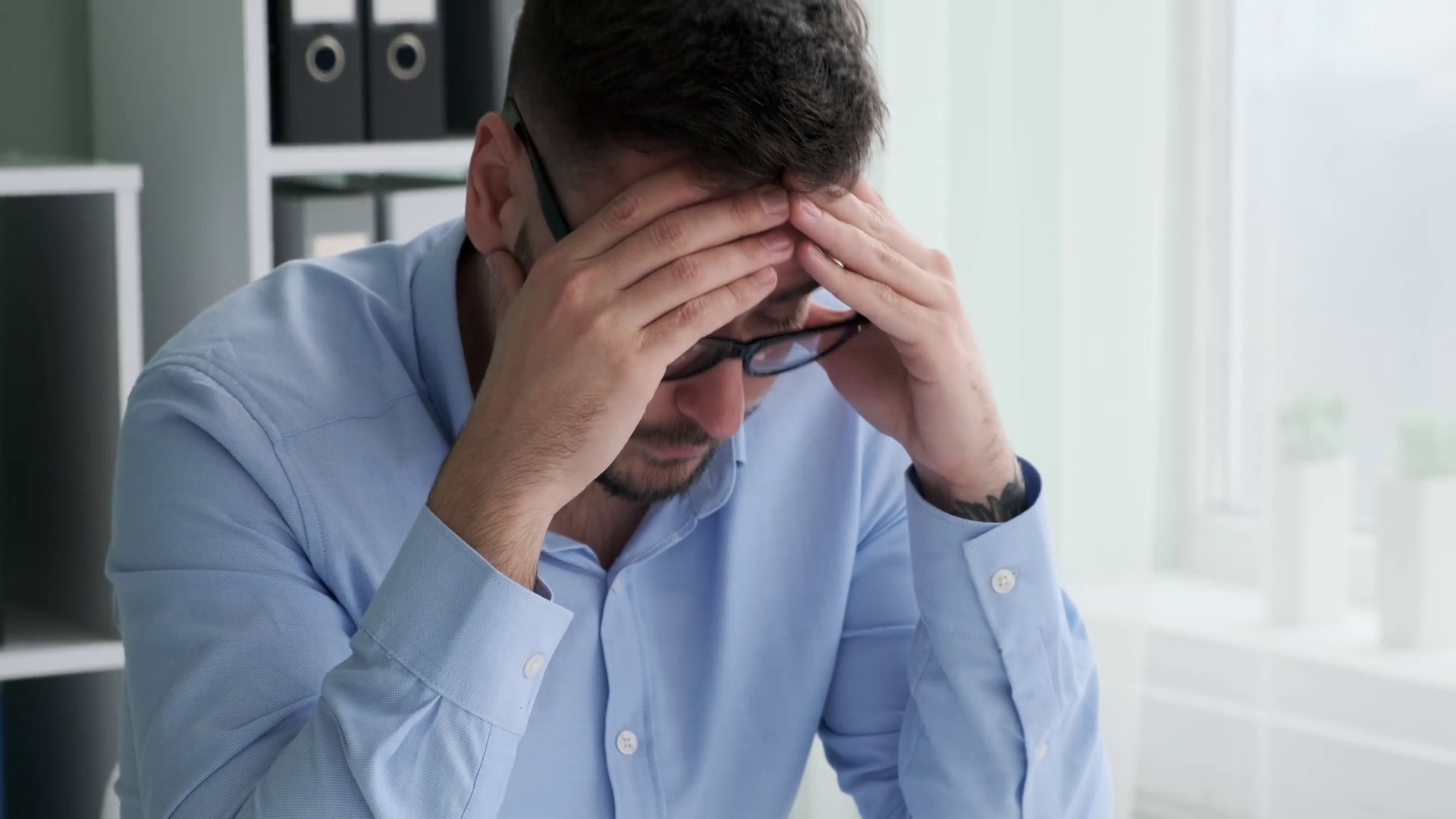 Overworked Office Worker Struggles With Stock Footage SBV-347660693 ...
