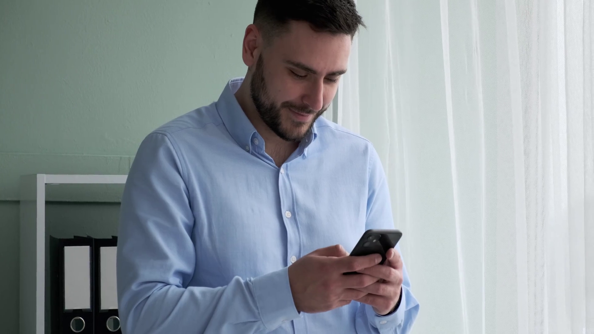 Happy Caucasian Businessman Texting Laughing Stock Footage SBV ...