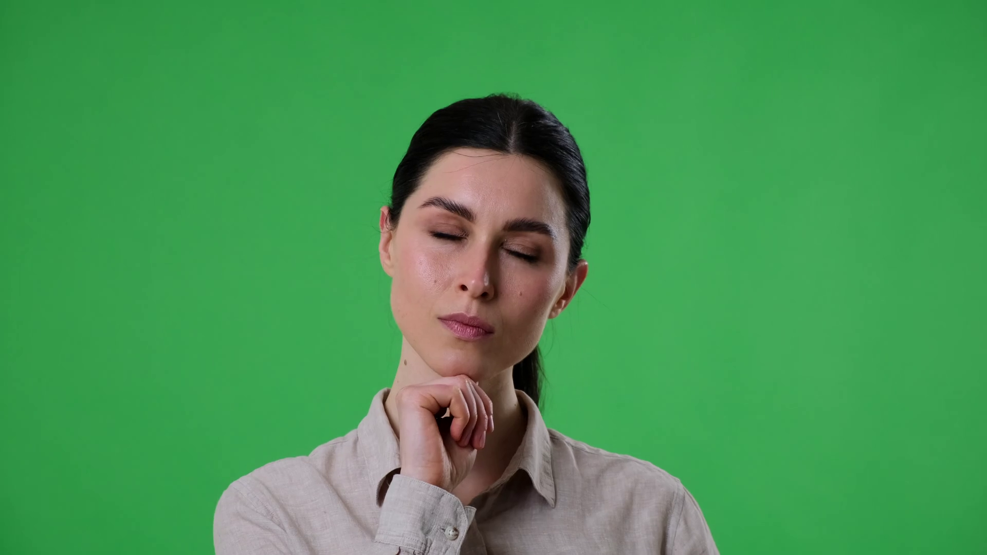 Caucasian Woman Thinking Pointing Up Stock Footage SBV-347656941 ...