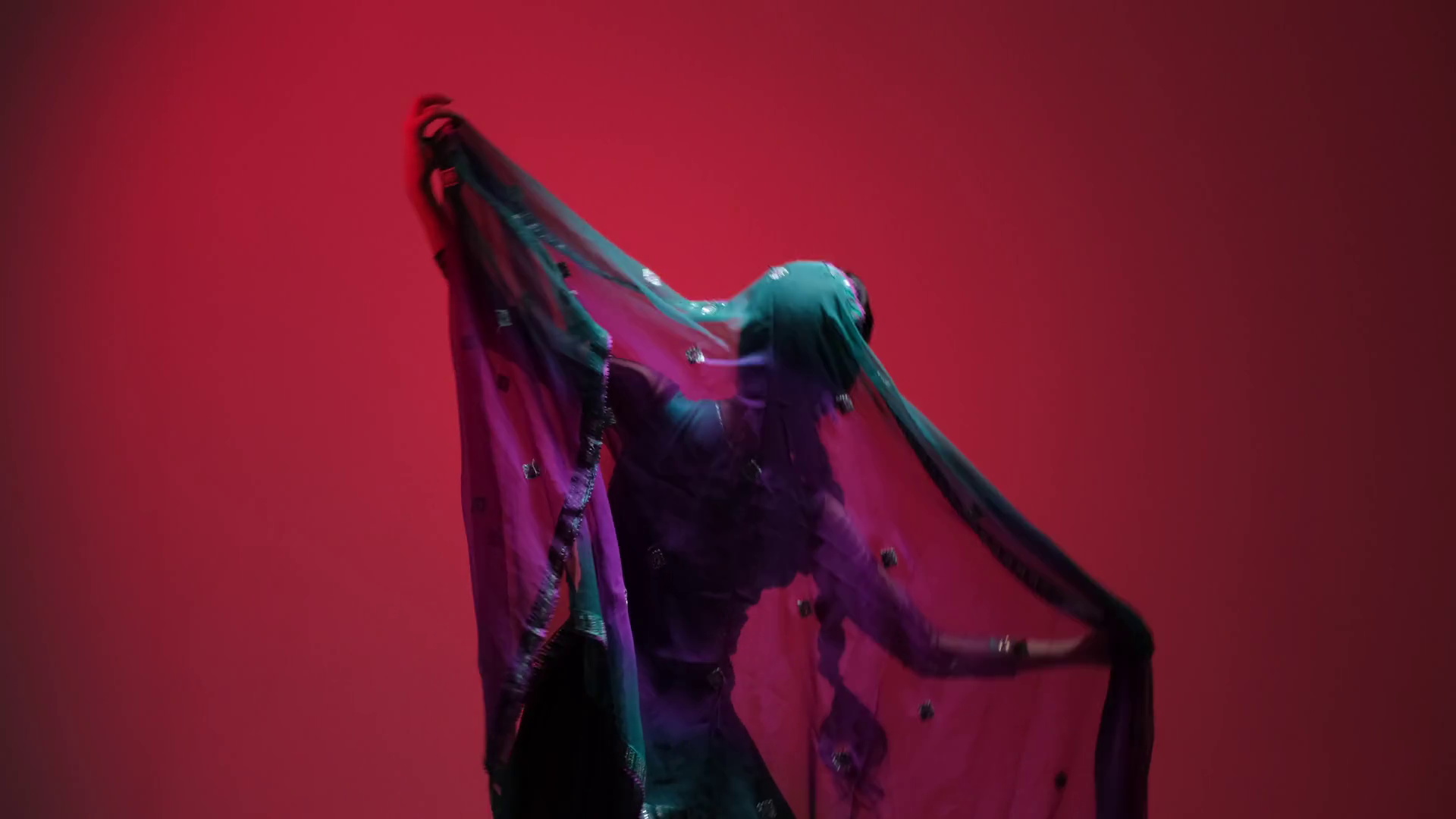 Elegant Indian Dance In Rainbow Sari On Red Stock Footage SBV-347660949 ...