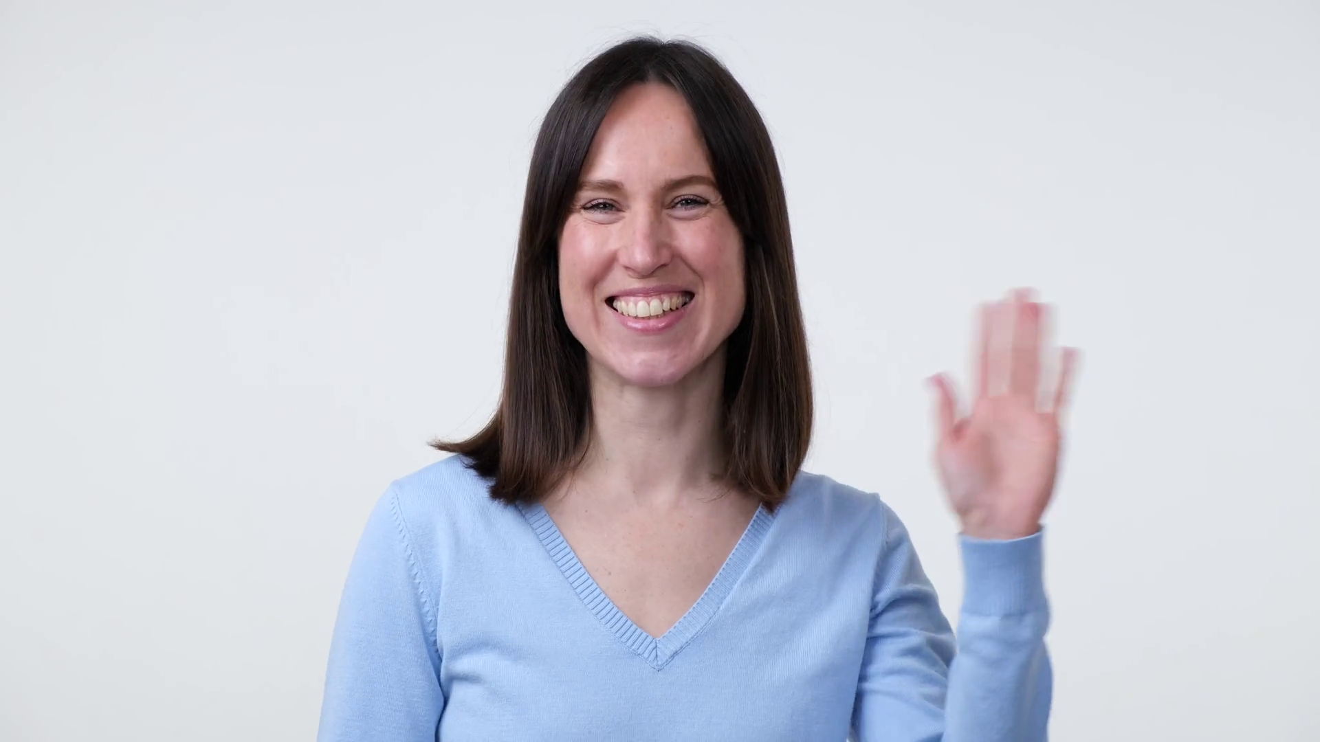 Friendly Caucasian Woman Waving Hello With Stock Footage SBV-347660730 ...