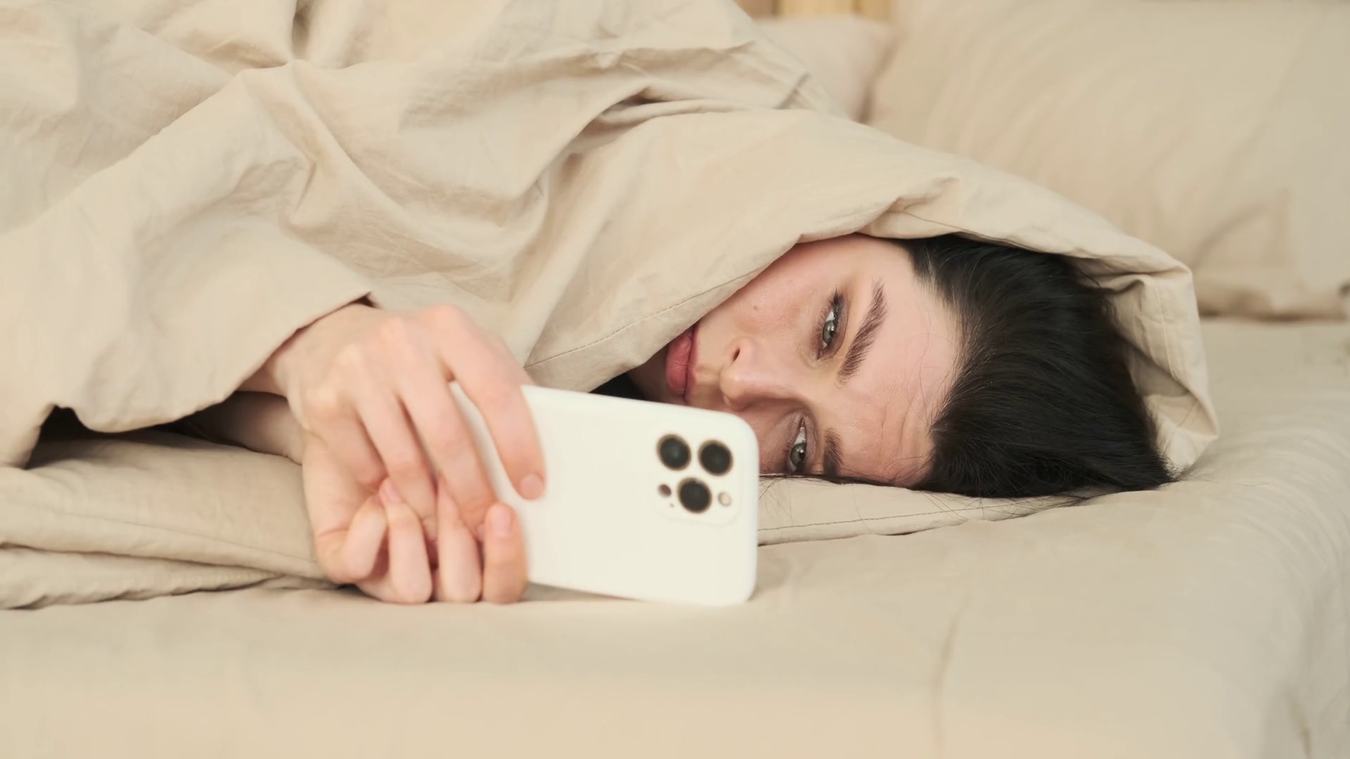 Upset Caucasian Woman In Pajamas Typing On Stock Footage SBV-347670201 ...