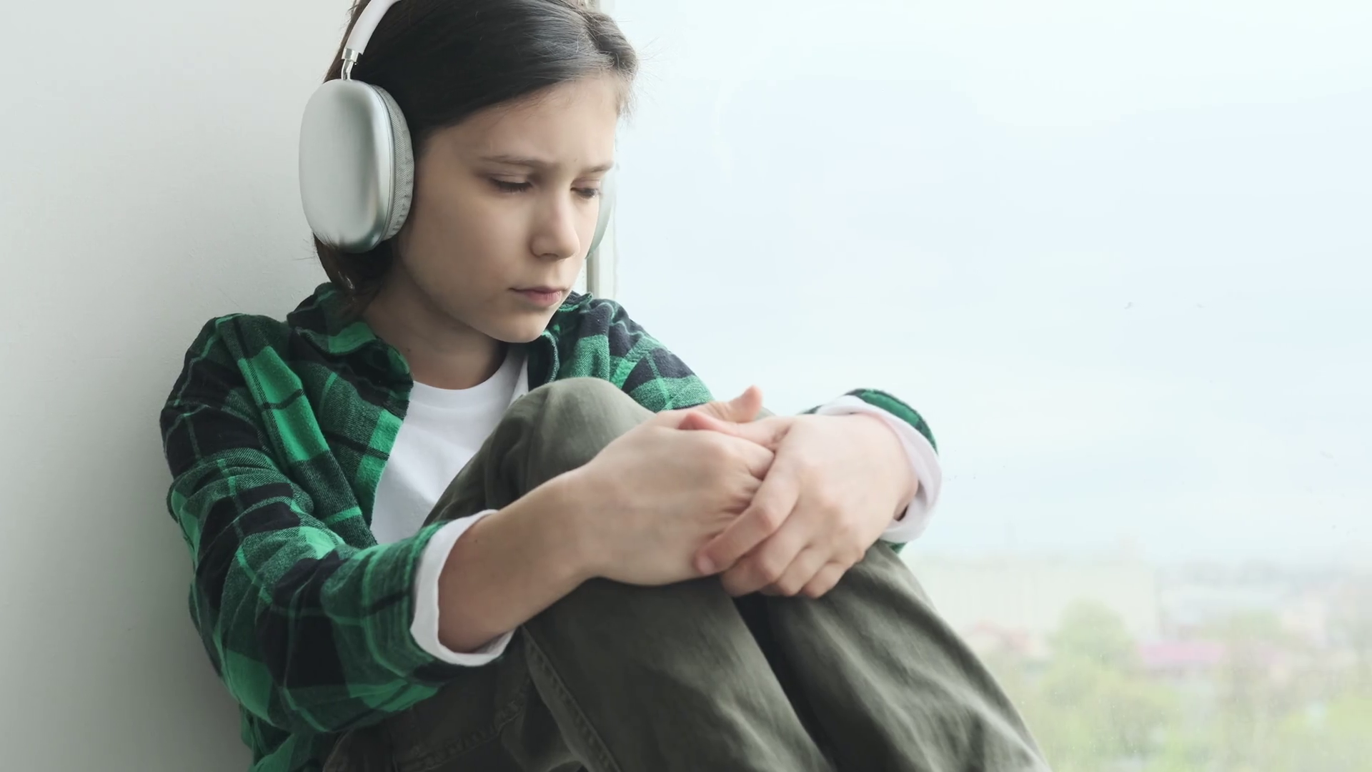 Sad Boy In Headphones Window Stock Footage SBV-347714352 - Storyblocks