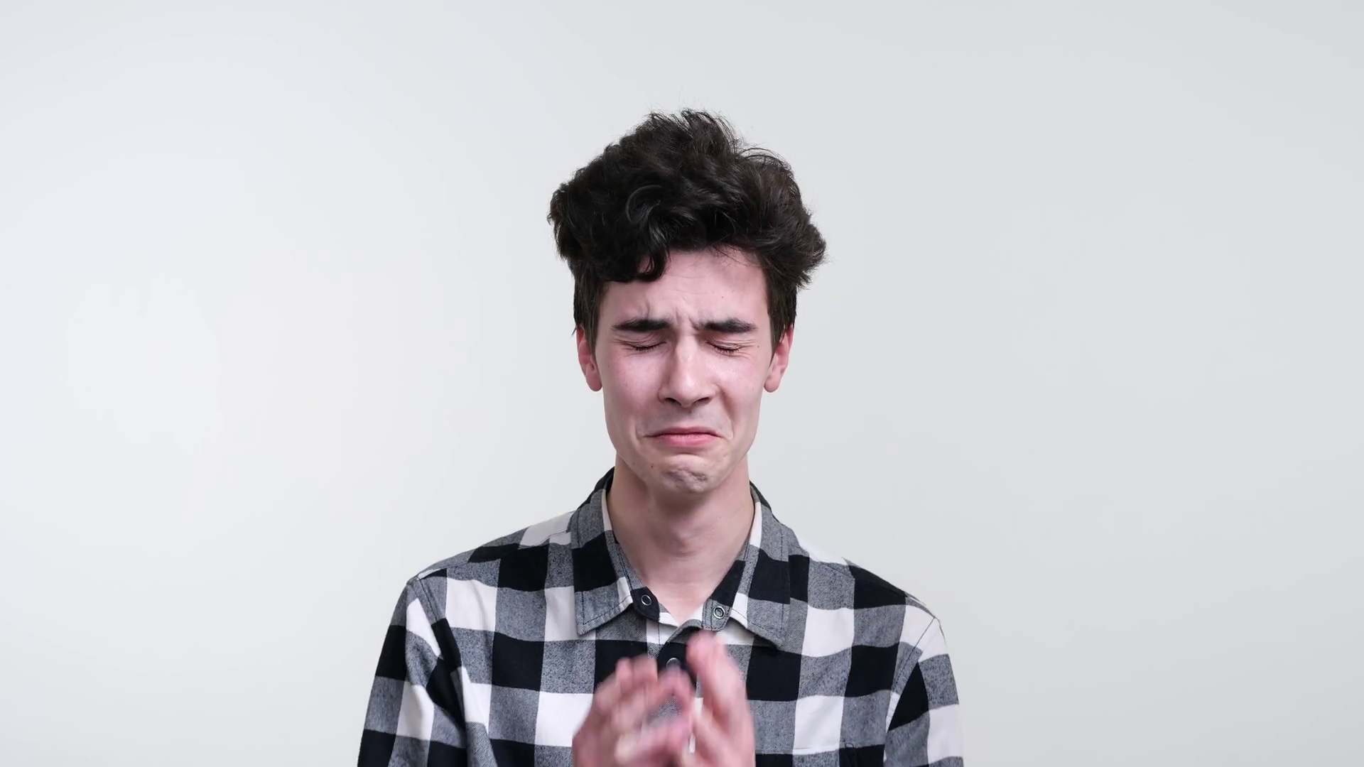 Curly-haired Caucasian Man Crying On White Stock Footage SBV-347796494 ...