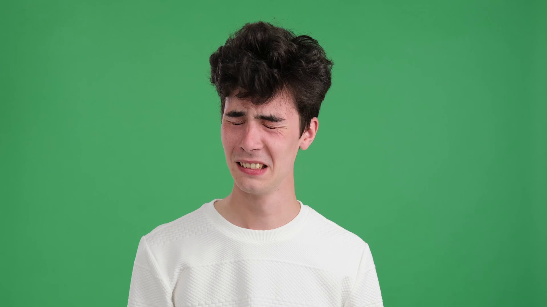 Upset Caucasian Man Crying On Green Stock Footage SBV-347796478 ...