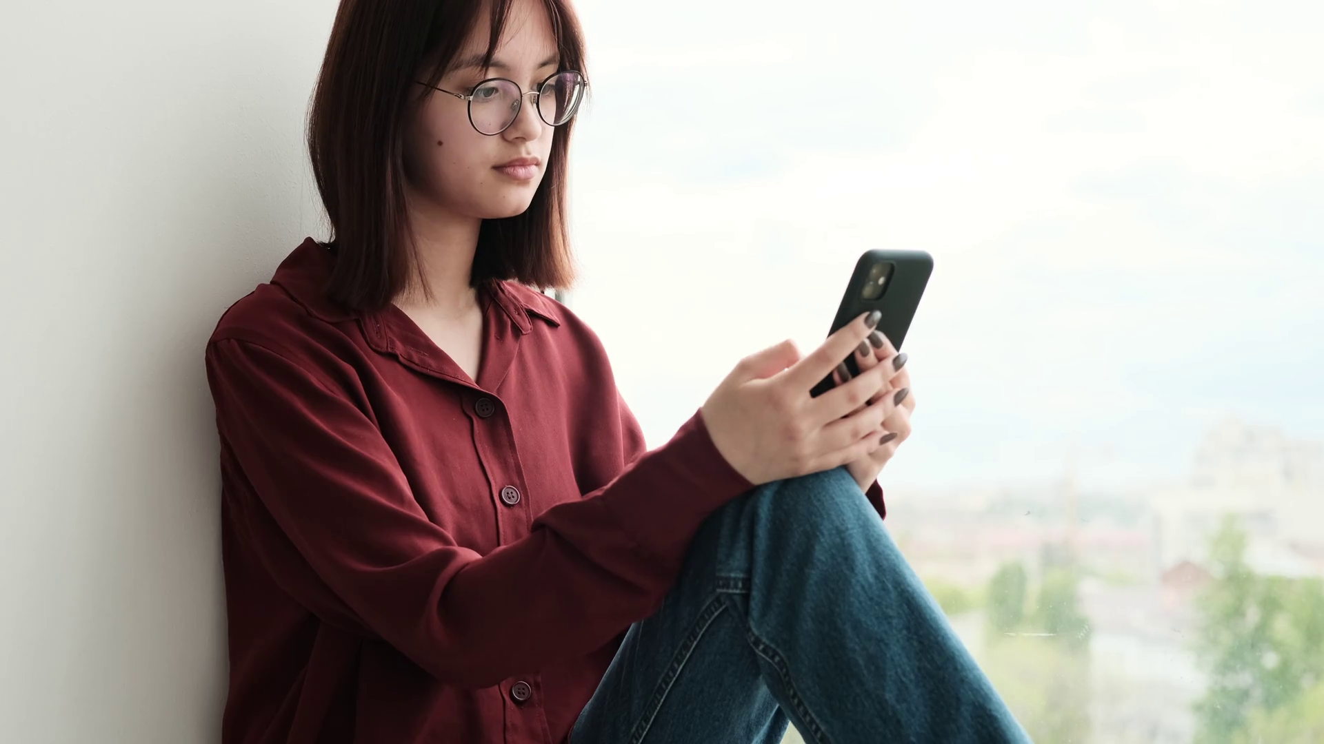 Bored Teenage Girl Texting On Phone Sitting Stock Footage SBV-347808364 ...