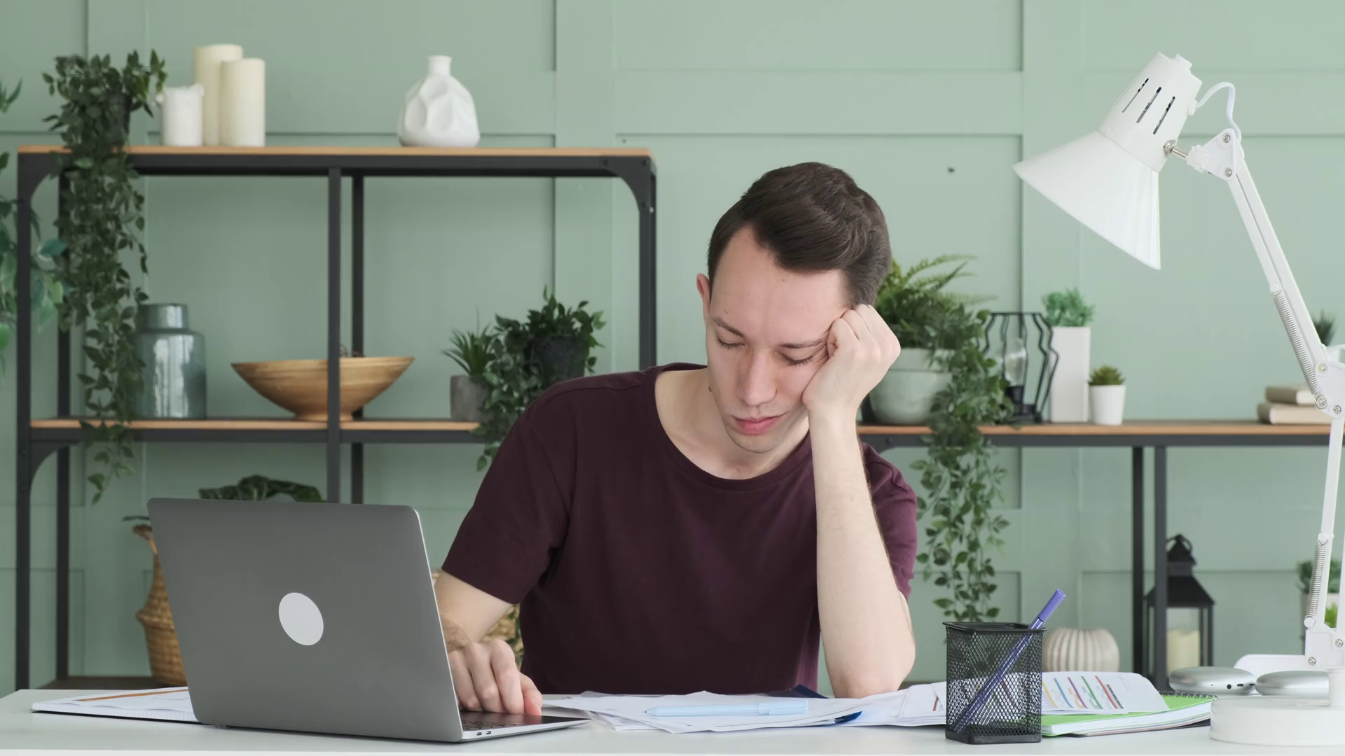 Sleepy Man Falling Asleep At Work Stock Footage SBV-348377334 - Storyblocks