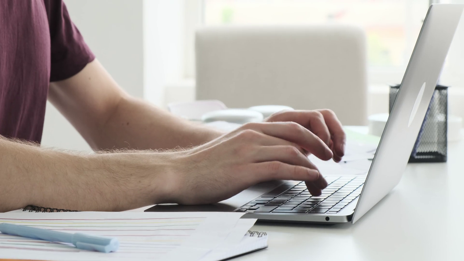 Close-up Of Man Hands Typing On Laptop Stock Footage SBV-348402106 ...
