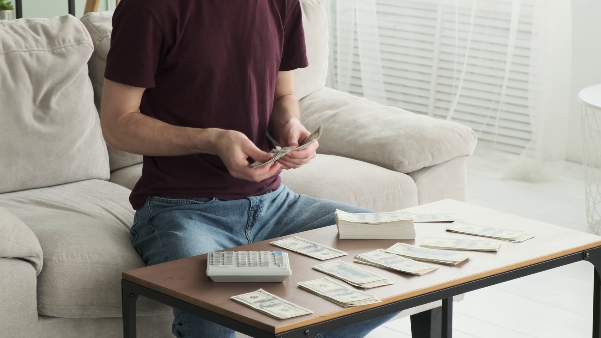 Confident Young Caucasian Man Counting Cash Stock Footage SBV-348377309 ...