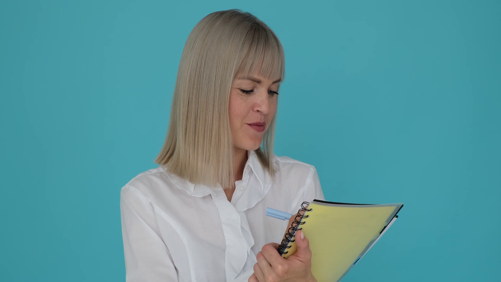 Smiling Woman Taking Notes In Notebook On Stock Footage SBV-348483271 ...