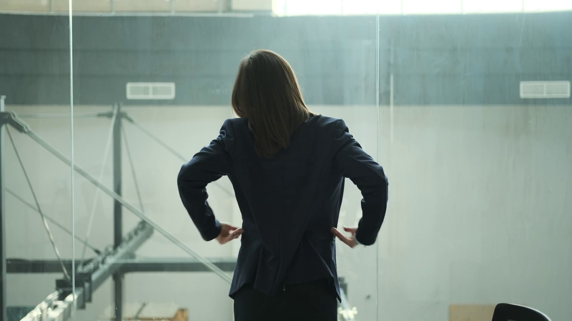 Businesswoman Stretching Window In Office Stock Footage SBV-348401842 ...