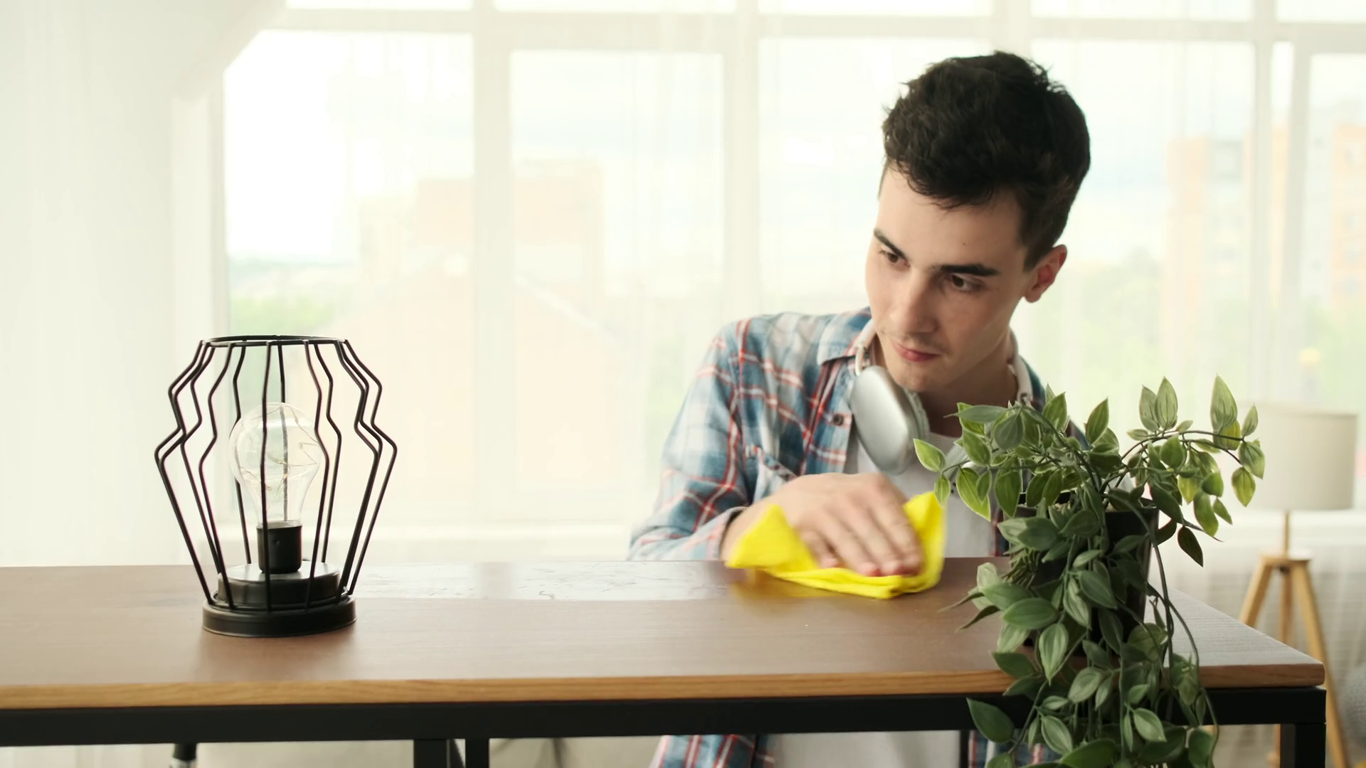 Attentive Caucasian Man Dusting Carefully Stock Footage SBV-348402014 ...