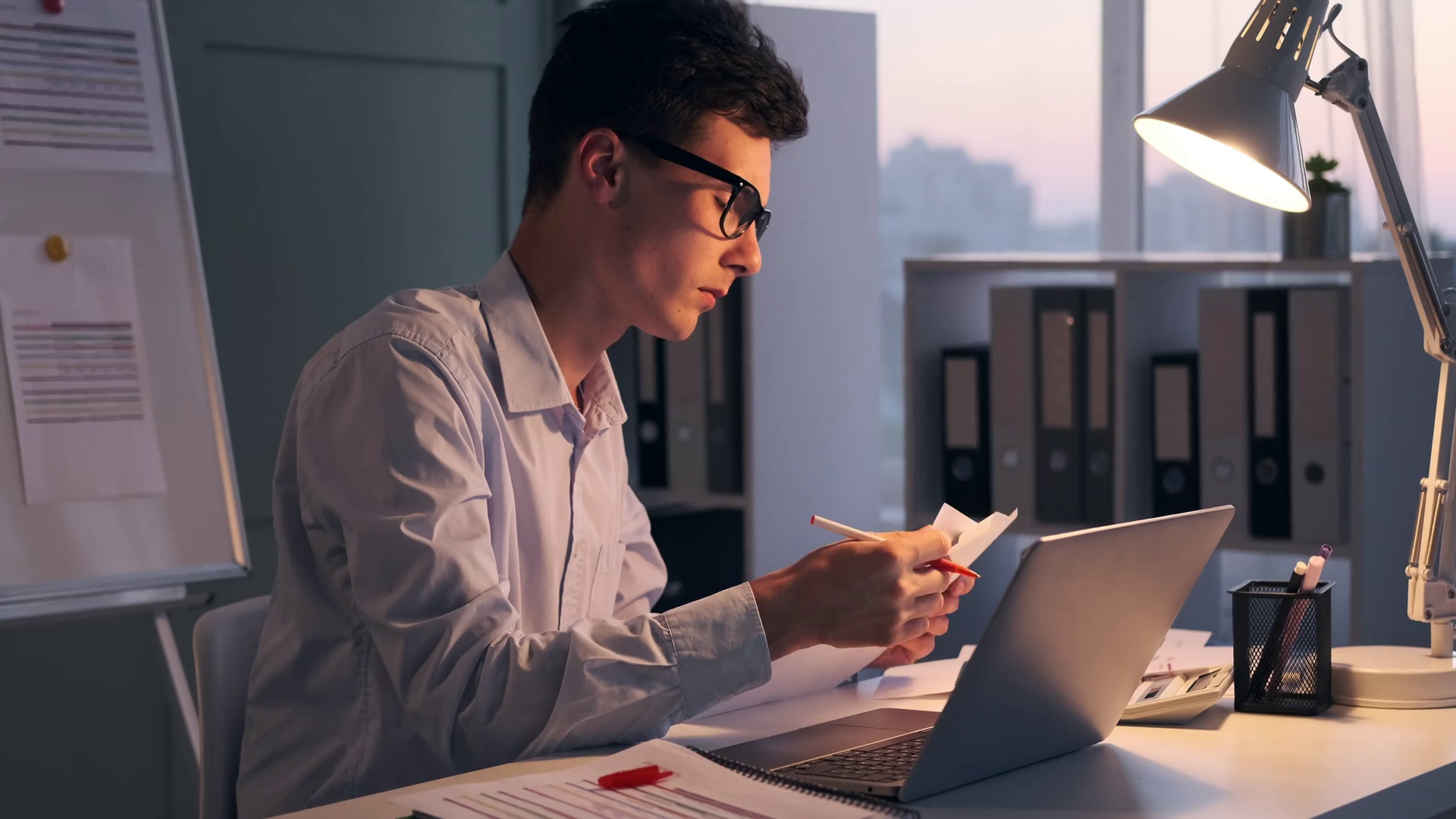 Caucasian Man Working With Papers In Office Stock Footage SBV-348414565 ...