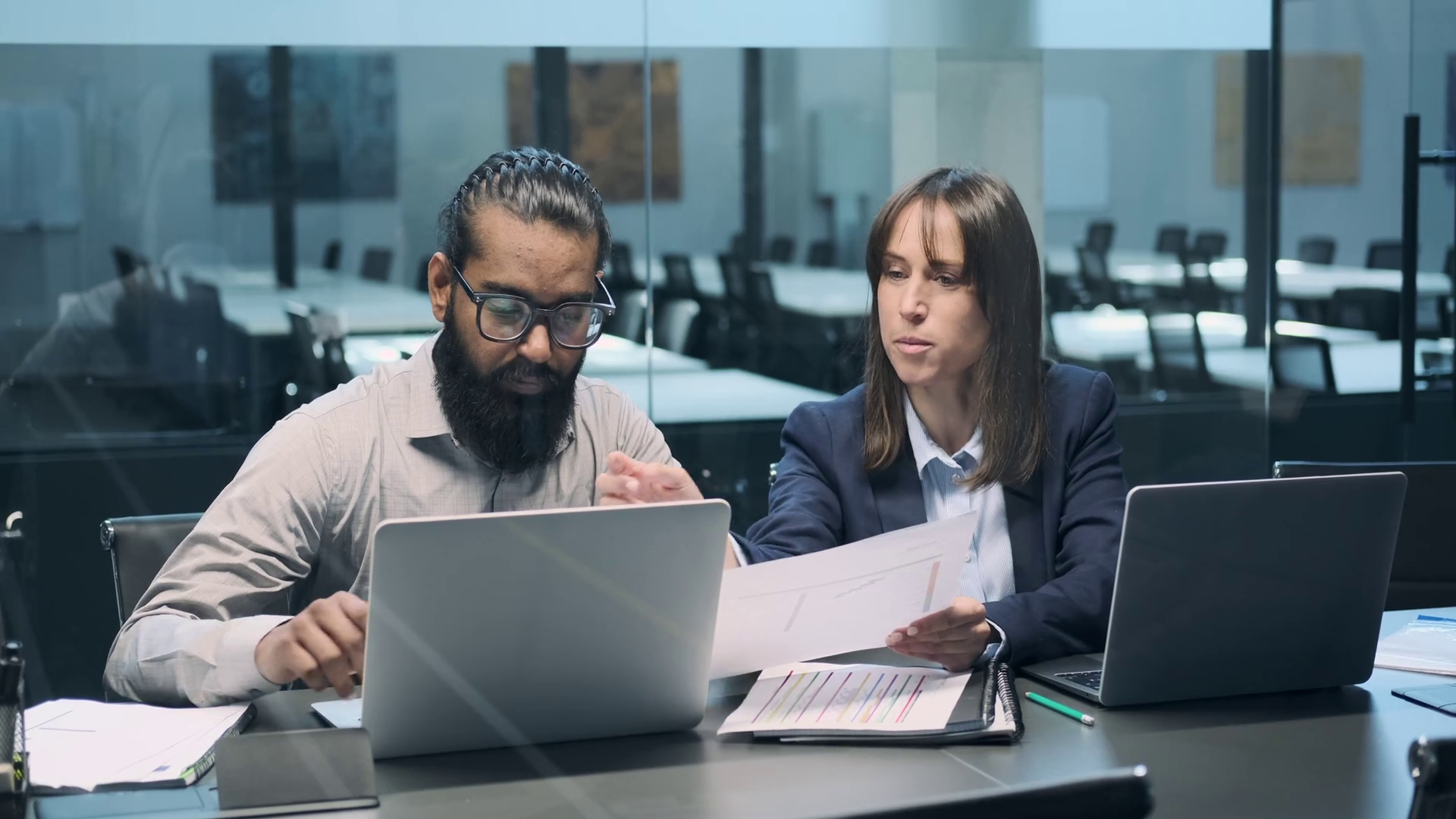 Caucasian Woman Indian Man Business Partners Stock Footage SBV ...