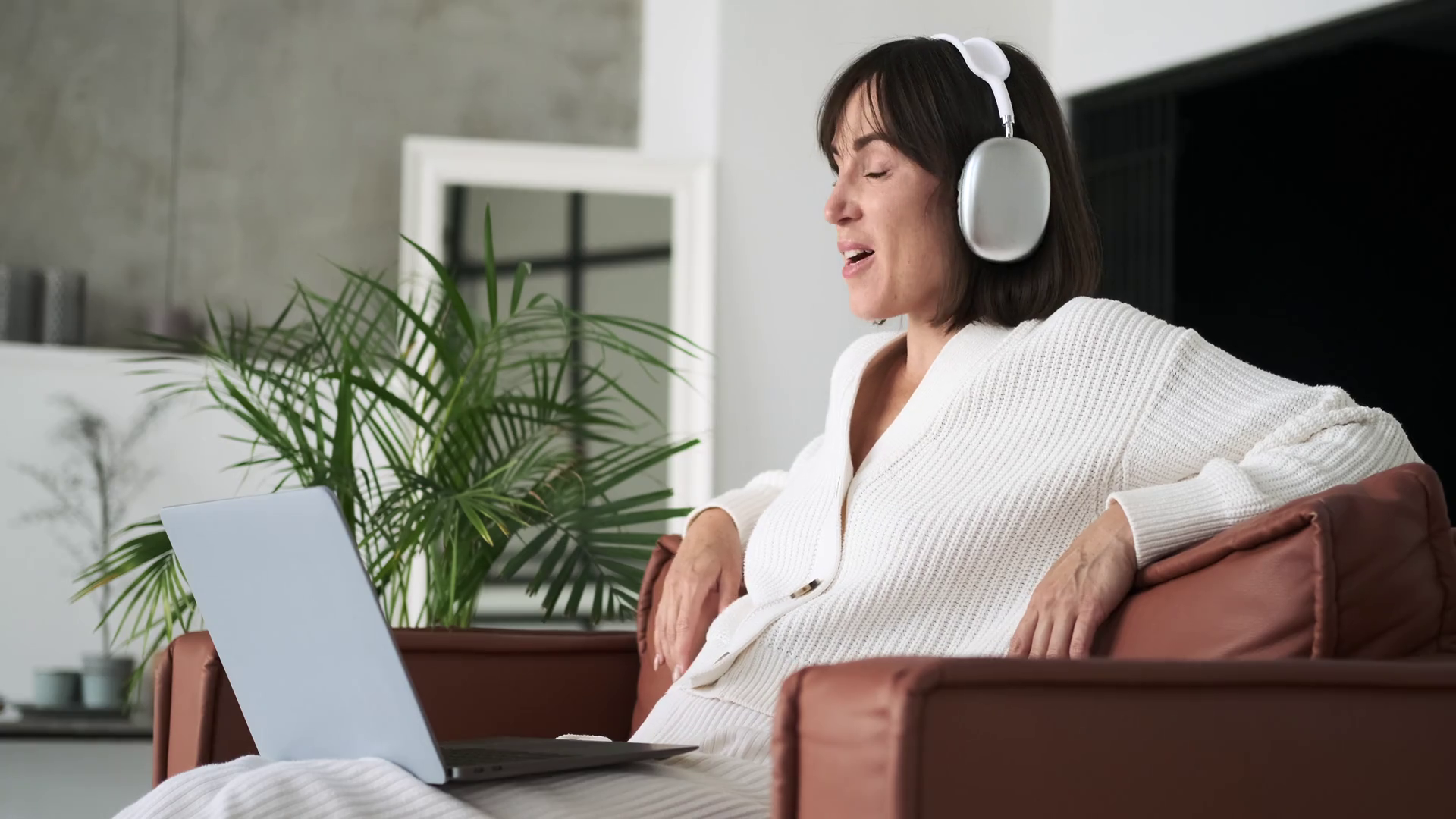 Smiling Caucasian Woman Using Laptop Video Stock Footage SBV-348770553 ...