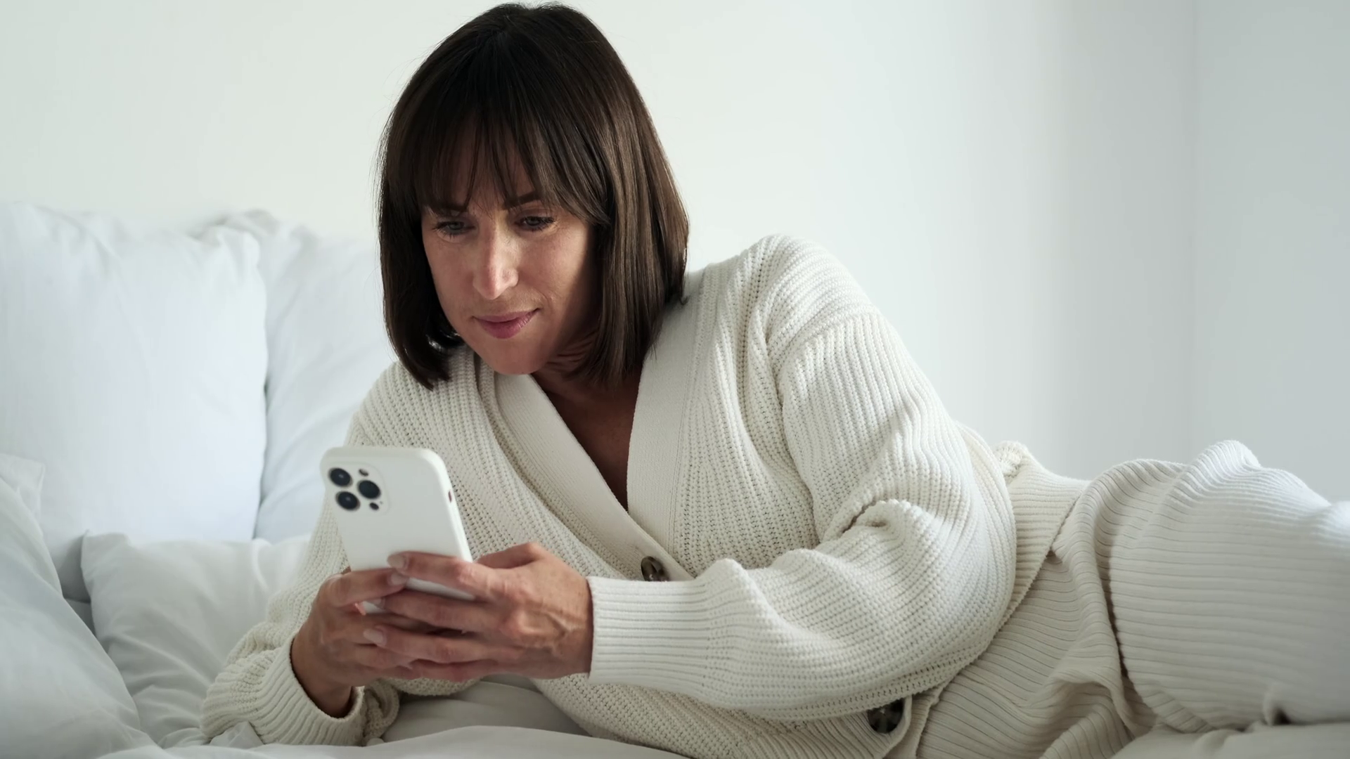 Smiling Caucasian Woman Texting On Phone On Stock Footage SBV-348559976 ...