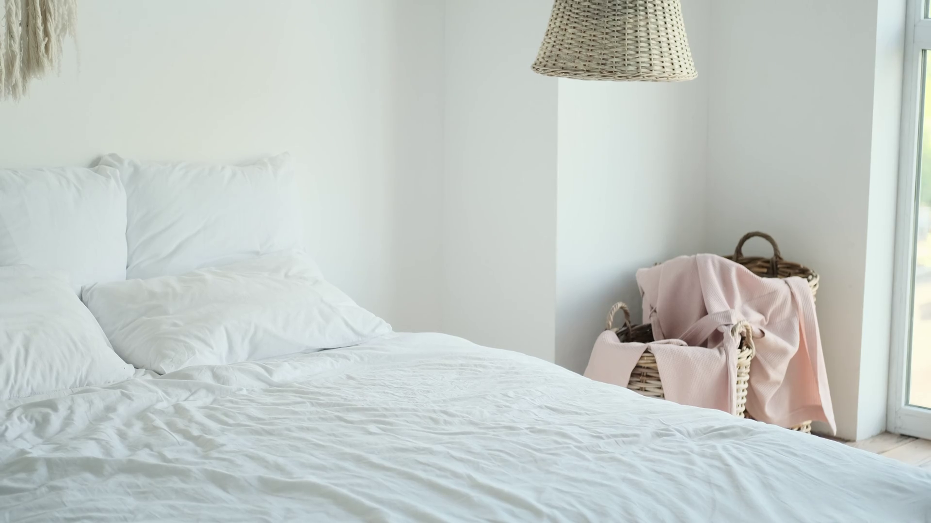 Relaxed Woman Collapsing Onto Bed In Bedroom Stock Footage SBV ...