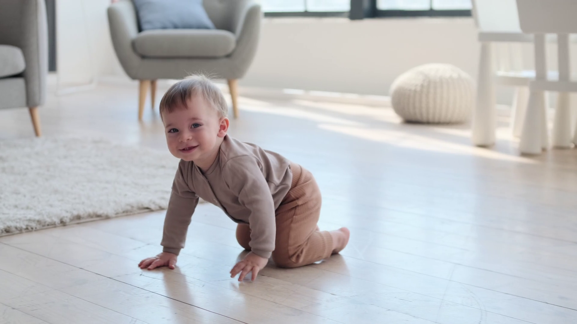 Playful Toddler Crawling On Living Room Floor Stock Footage SBV ...