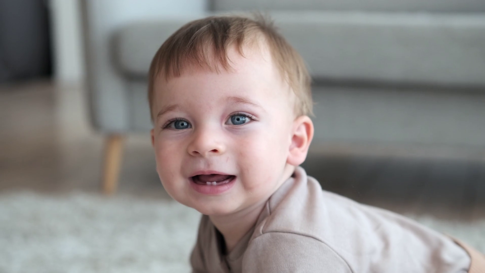 Portrait Of Smiling Baby Crawling On Floor Stock Footage SBV-348621854 ...