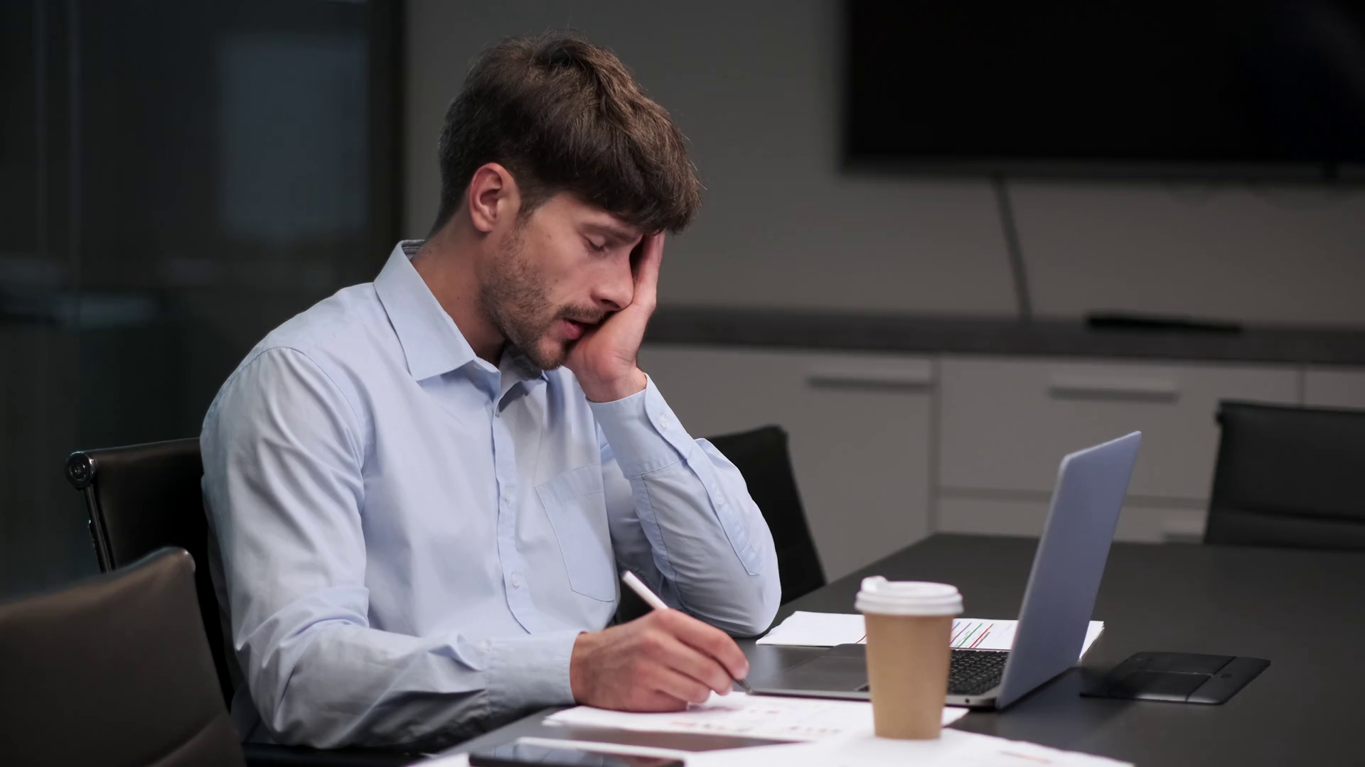 Overworked Man At Desk In Office Stock Footage SBV-348619231 - Storyblocks