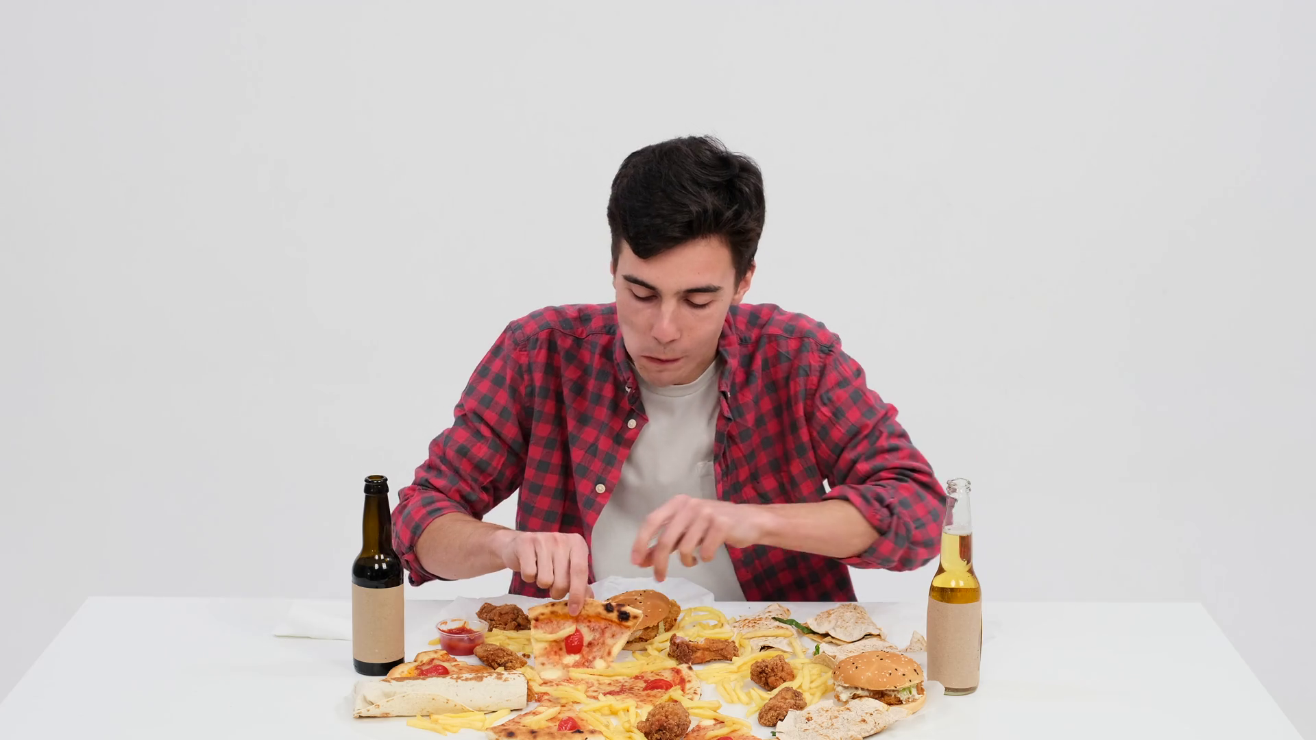 Positive Caucasian Man Enjoying Pizza At Stock Footage SBV-348683506 ...