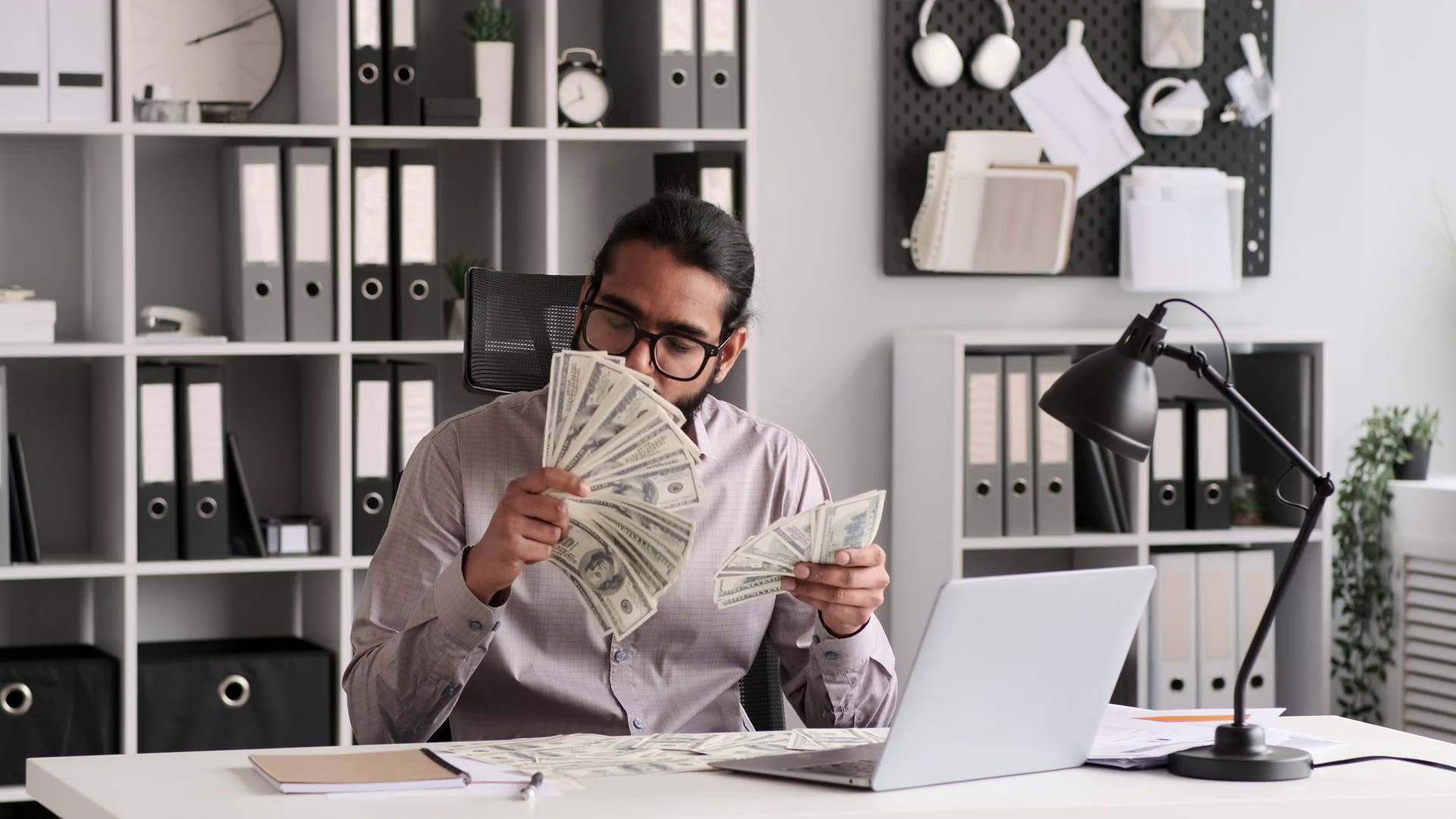 Indian Male Ceo Celebrating Money Wealth In Stock Footage SBV-348808556 ...