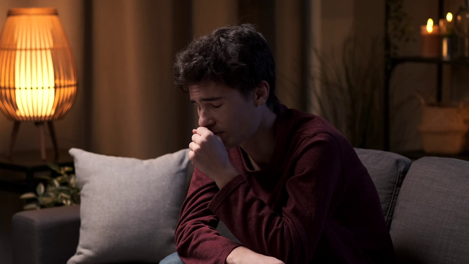 Young Man Crying On Sofa In Living Room In Stock Footage SBV-348804988 ...