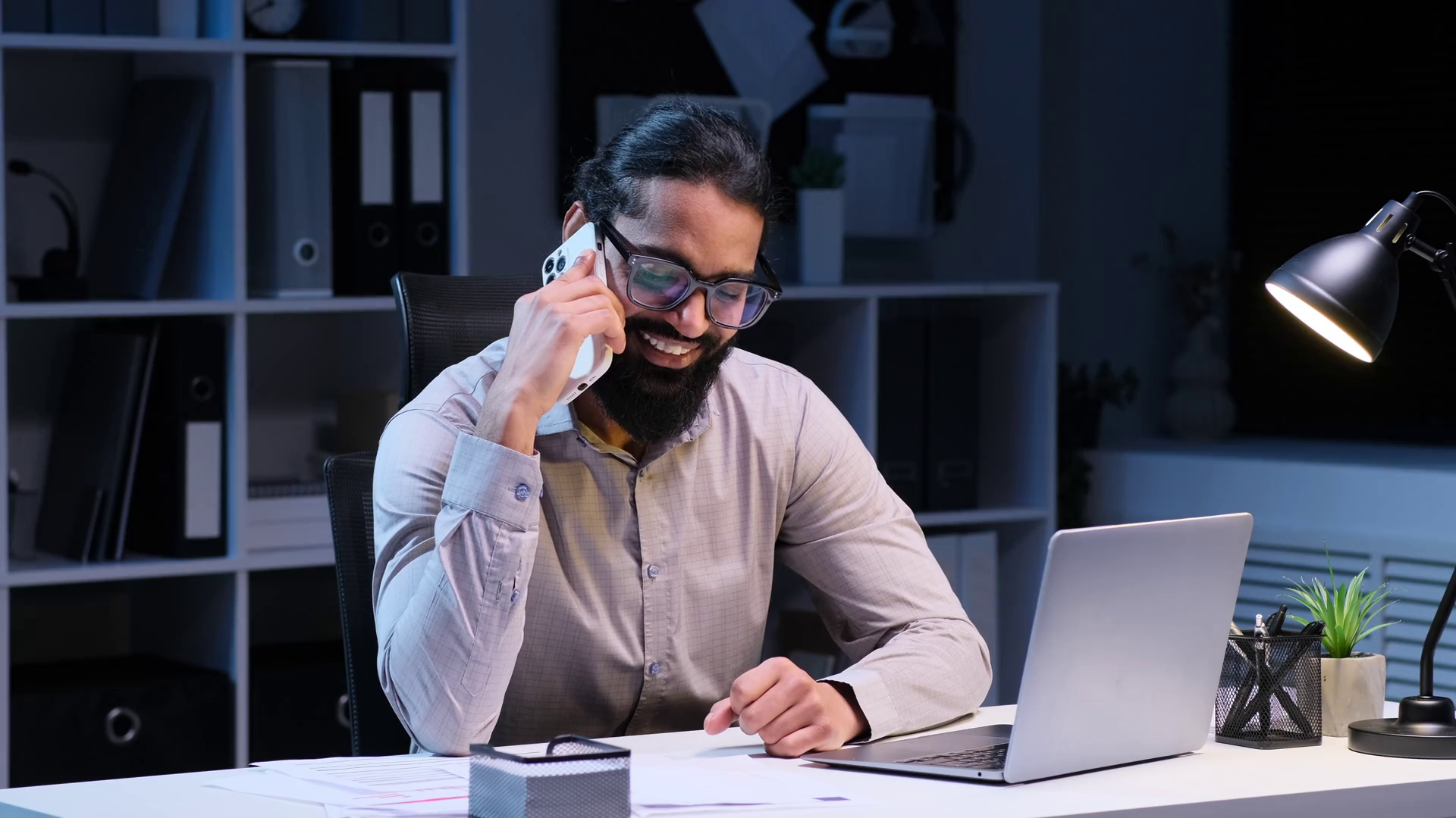 Happy Indian Manager Talking On Phone In Stock Footage SBV-348806427 ...