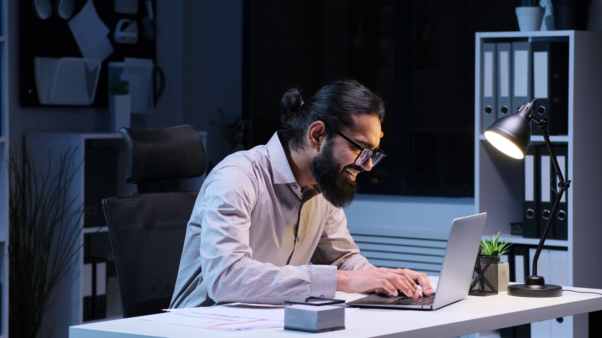 Indian Manager In Office Celebrating Success Stock Footage SBV ...