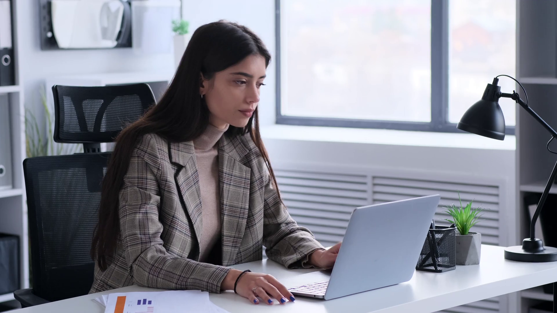 Woman Office Worker Waiting Answer Working Stock Footage SBV-348806844 - Storyblocks