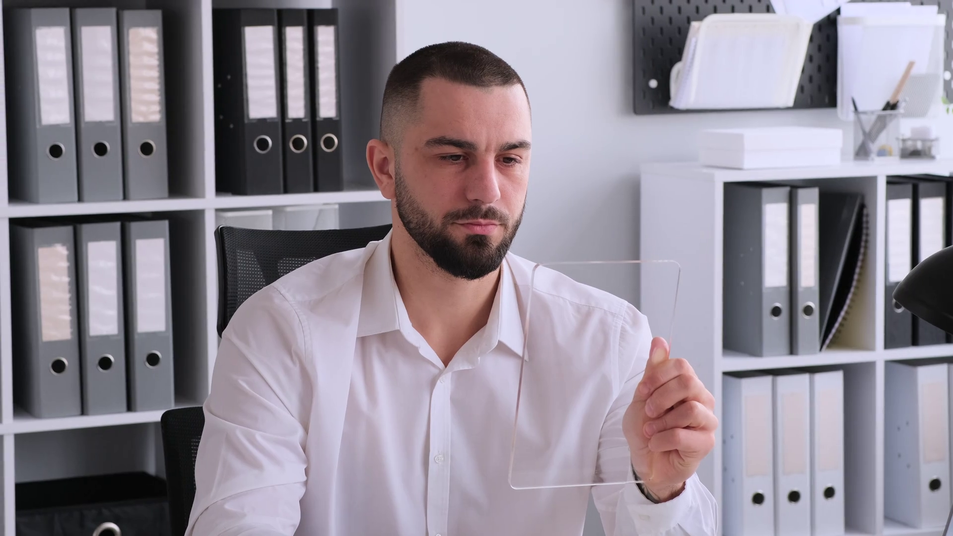 Office Employee Using Tablet Video Call Stock Footage SBV-348895711 ...