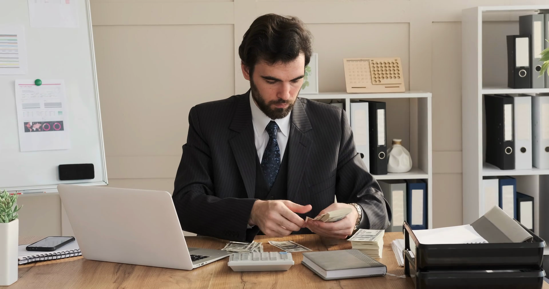 Businessman Counting Money At Office Stock Footage SBV-338594039 ...