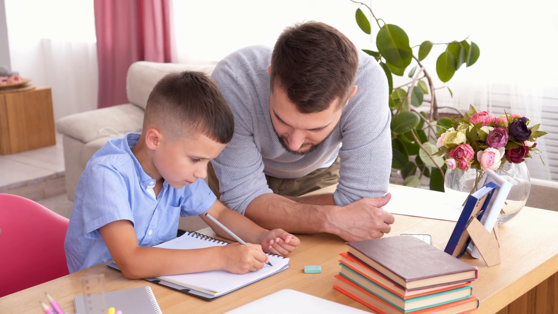 Father Teaching Son To Write Letters In Stock Footage SBV 325159982