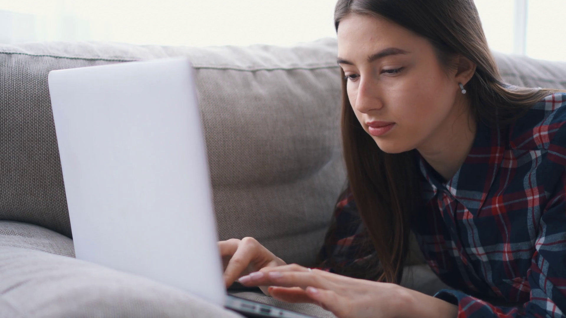Girl Typing On Keyboard Of Laptop On Sofa Stock Footage SBV-320676303 ...