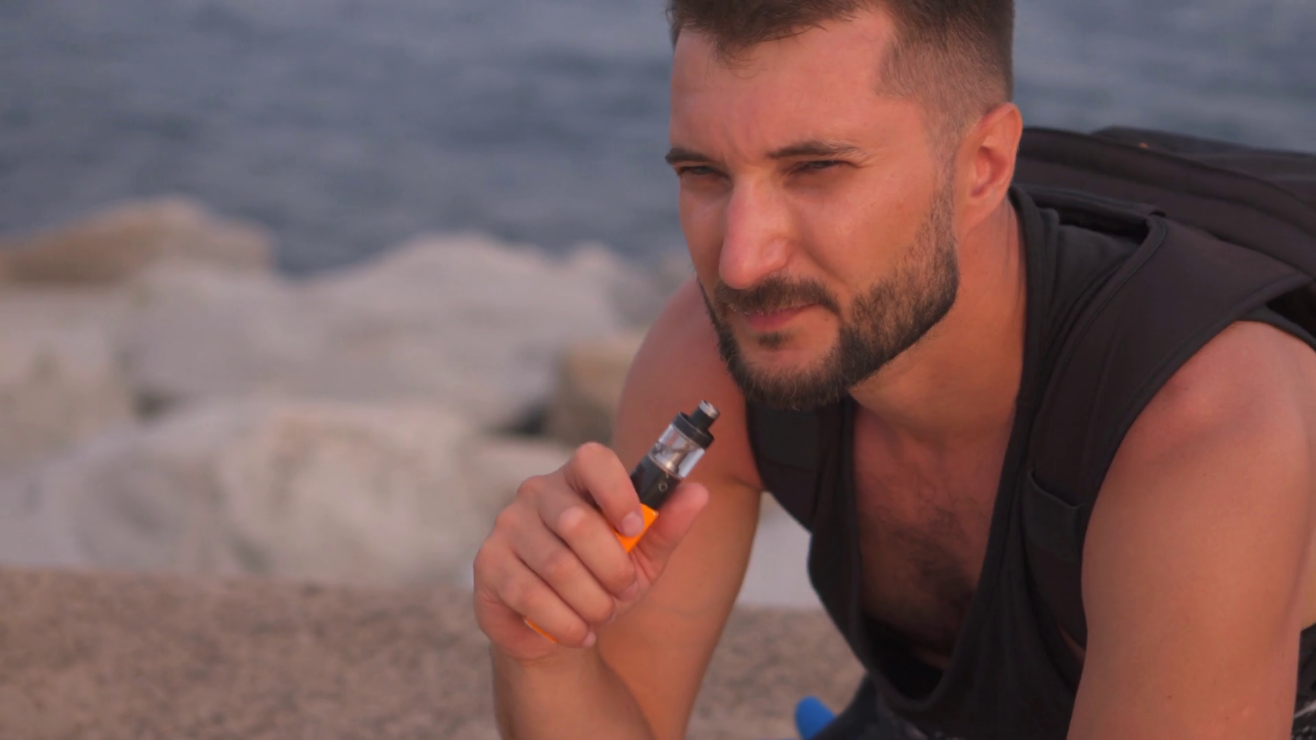 Handsome Pensive Bearded Man Vaping Stock Footage SBV-327189839 ...