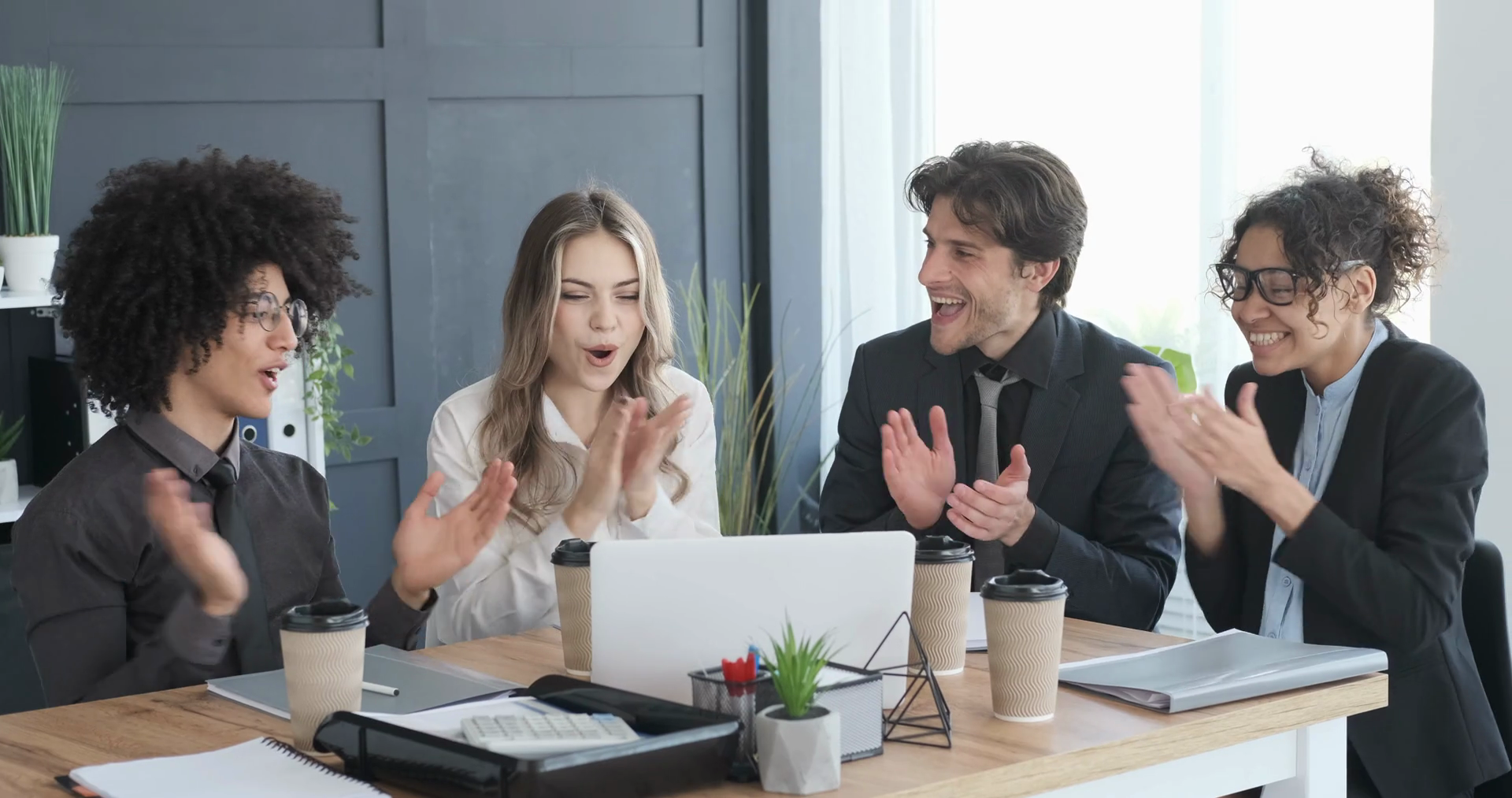 Happy Business People Clapping Hands In Stock Footage SBV-334932024 ...