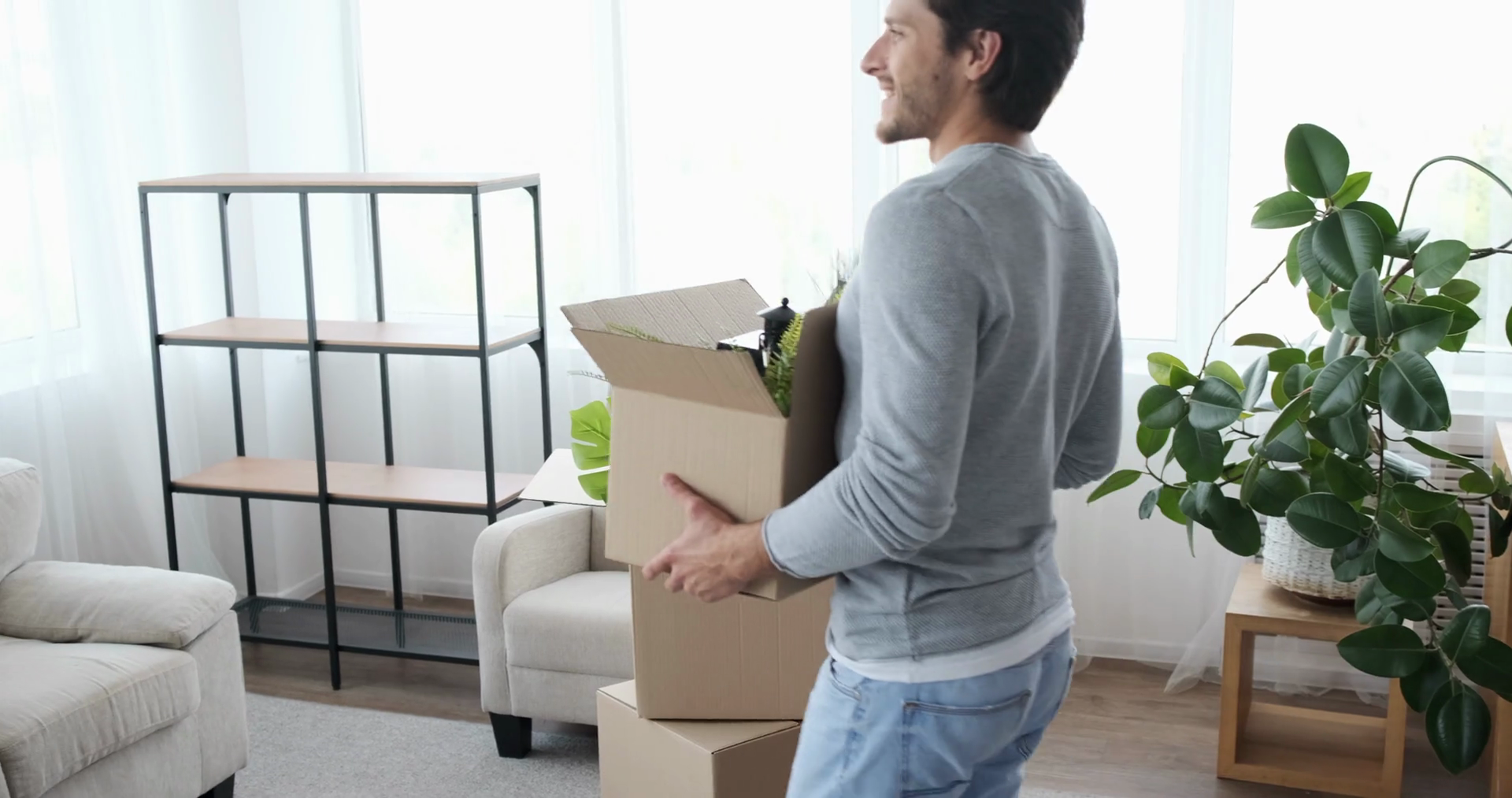 Happy Man Moving Into New Apartment Stock Footage SBV-337625683 ...