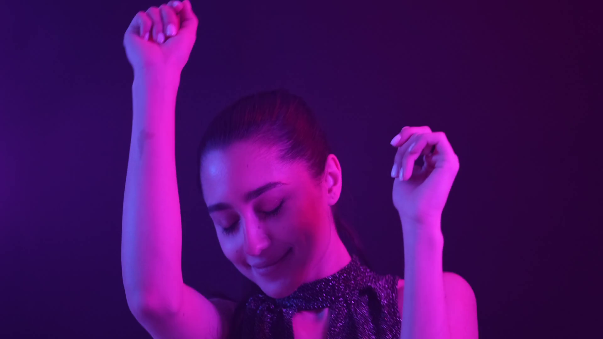 Happy Woman Dancing In Ultraviolet Light Stock Footage SBV-346462827 ...